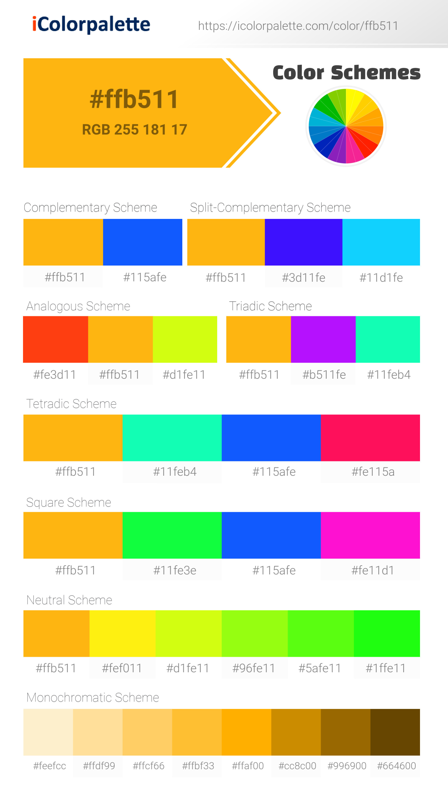 Pantone 116 U Color | Hex color Code #FFB511 information | Hsl | Rgb ...