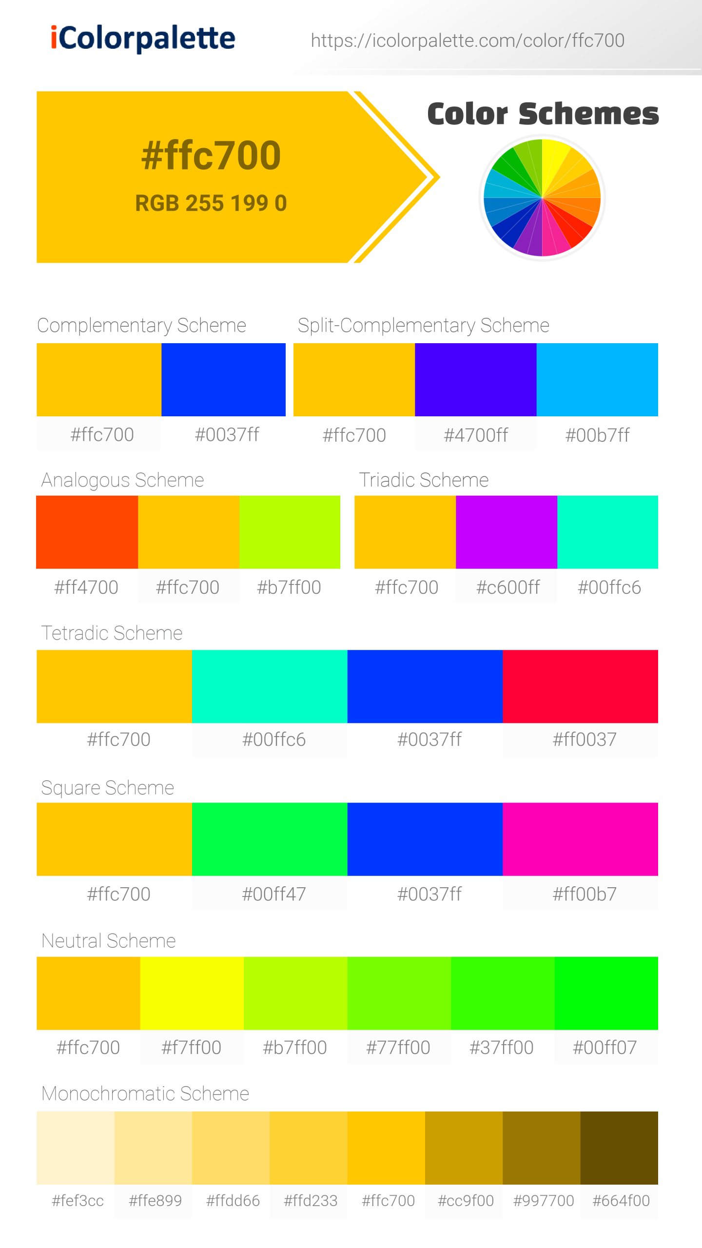 Hex Color #ffc700 information | Hsl | Rgb | Pantone