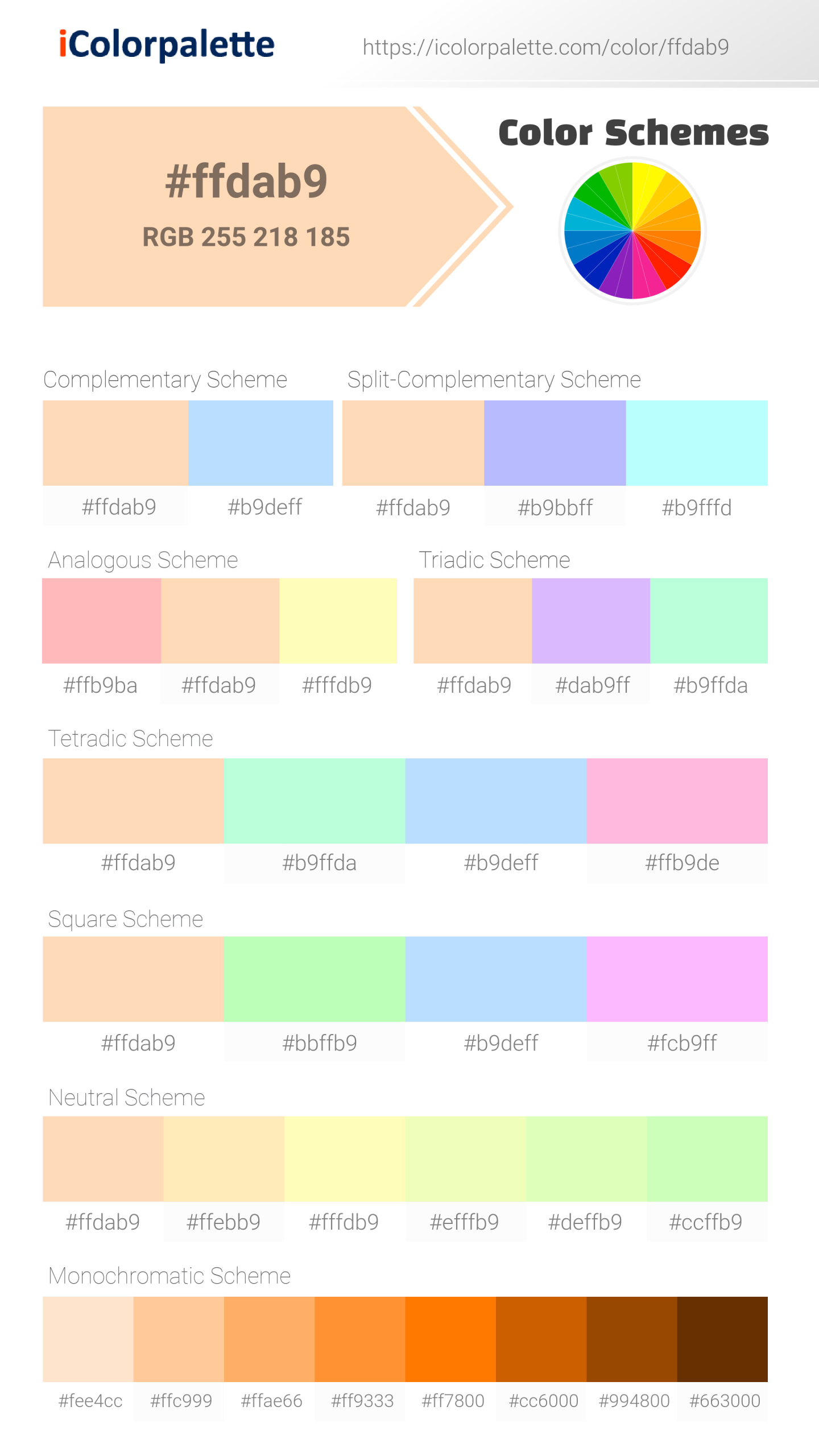 Peach Puff Color | ffdab9 information | Hsl | Rgb | Pantone