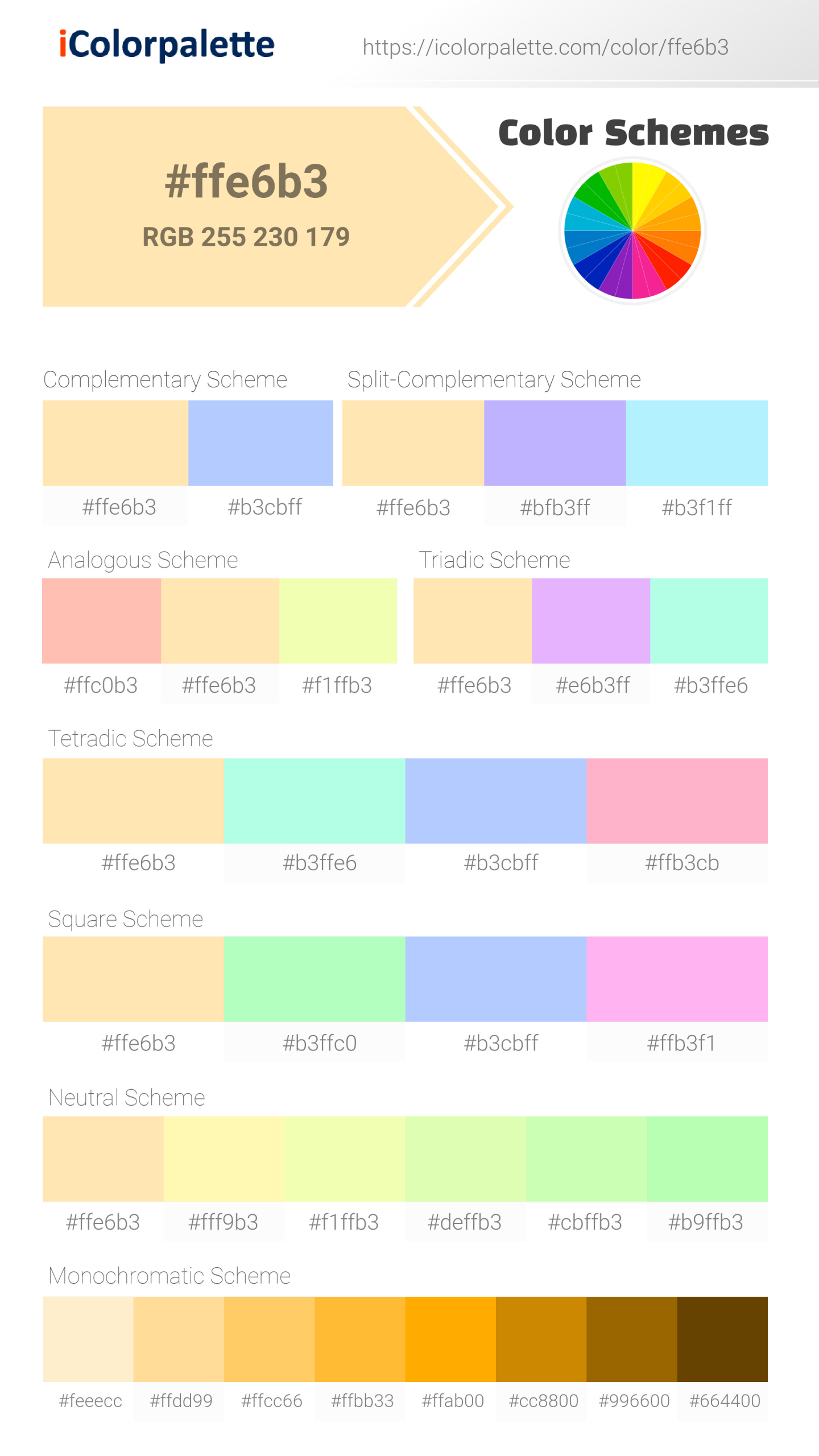 Vanilla Ice Cream Color | ffe6b3 information | Hsl | Rgb | Pantone