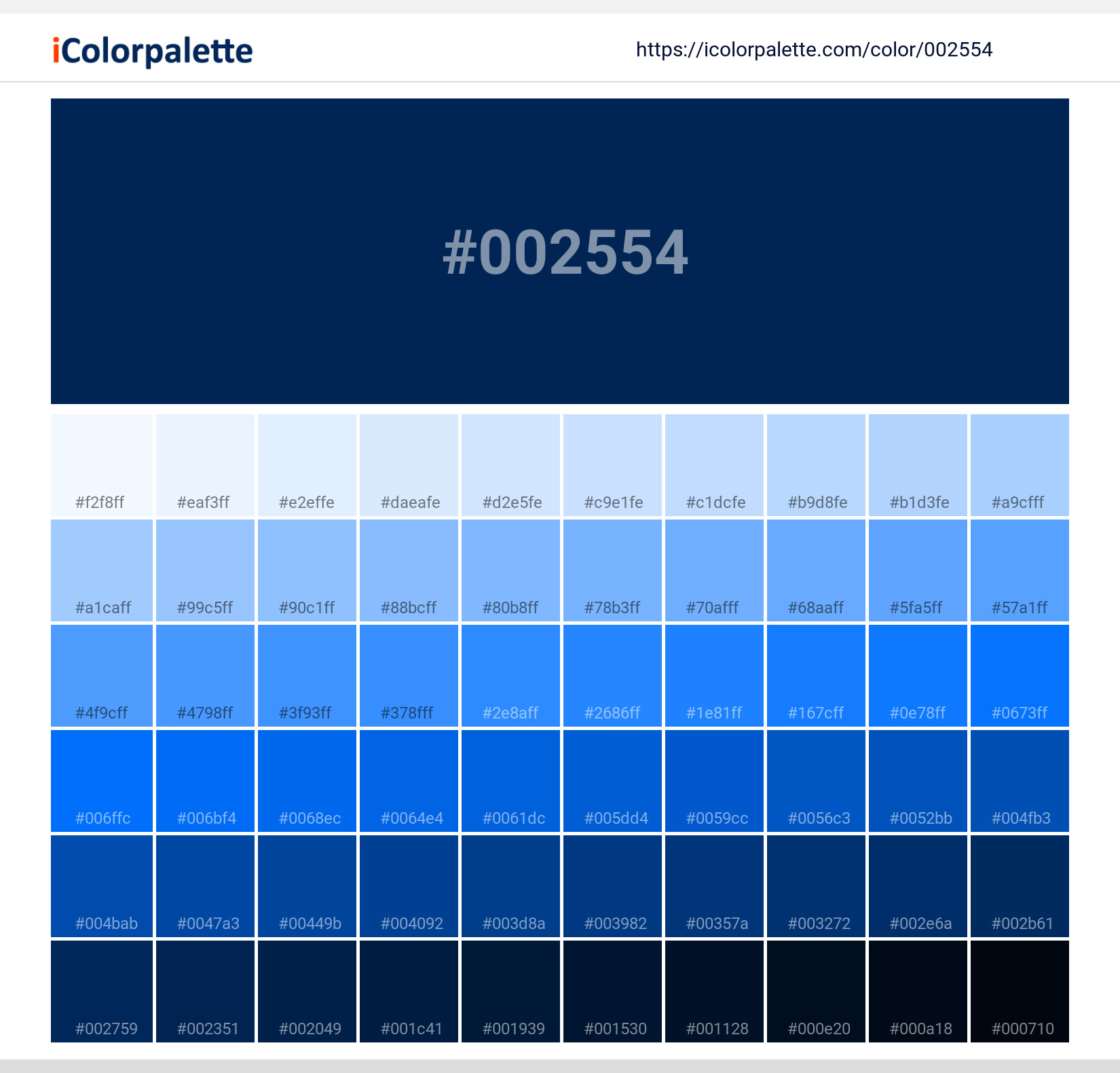 Hex Color #002554 information | Hsl | Rgb | Pantone
