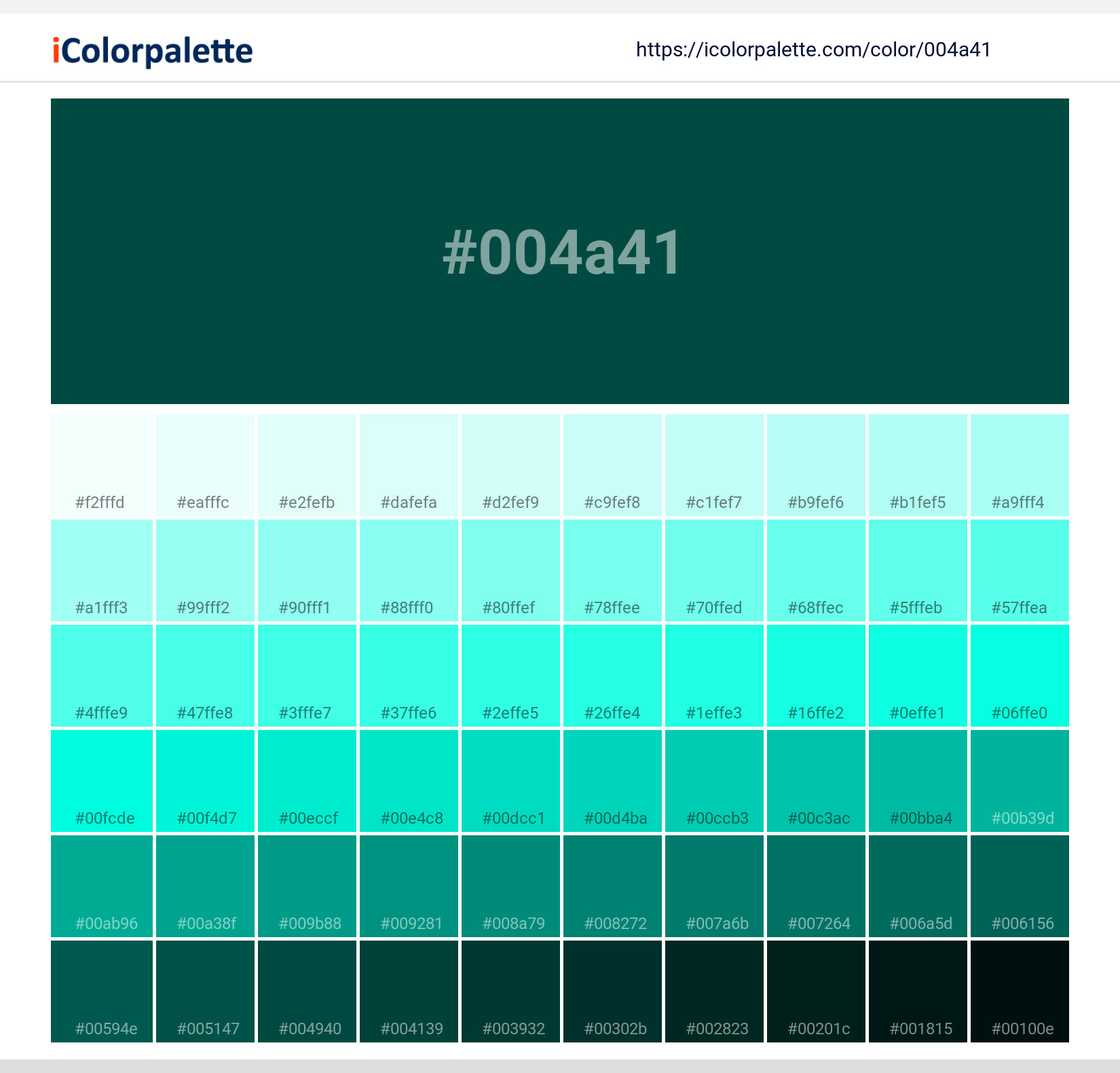 Urban Green (similar) Color | 004a41 information | Hsl | Rgb | Pantone