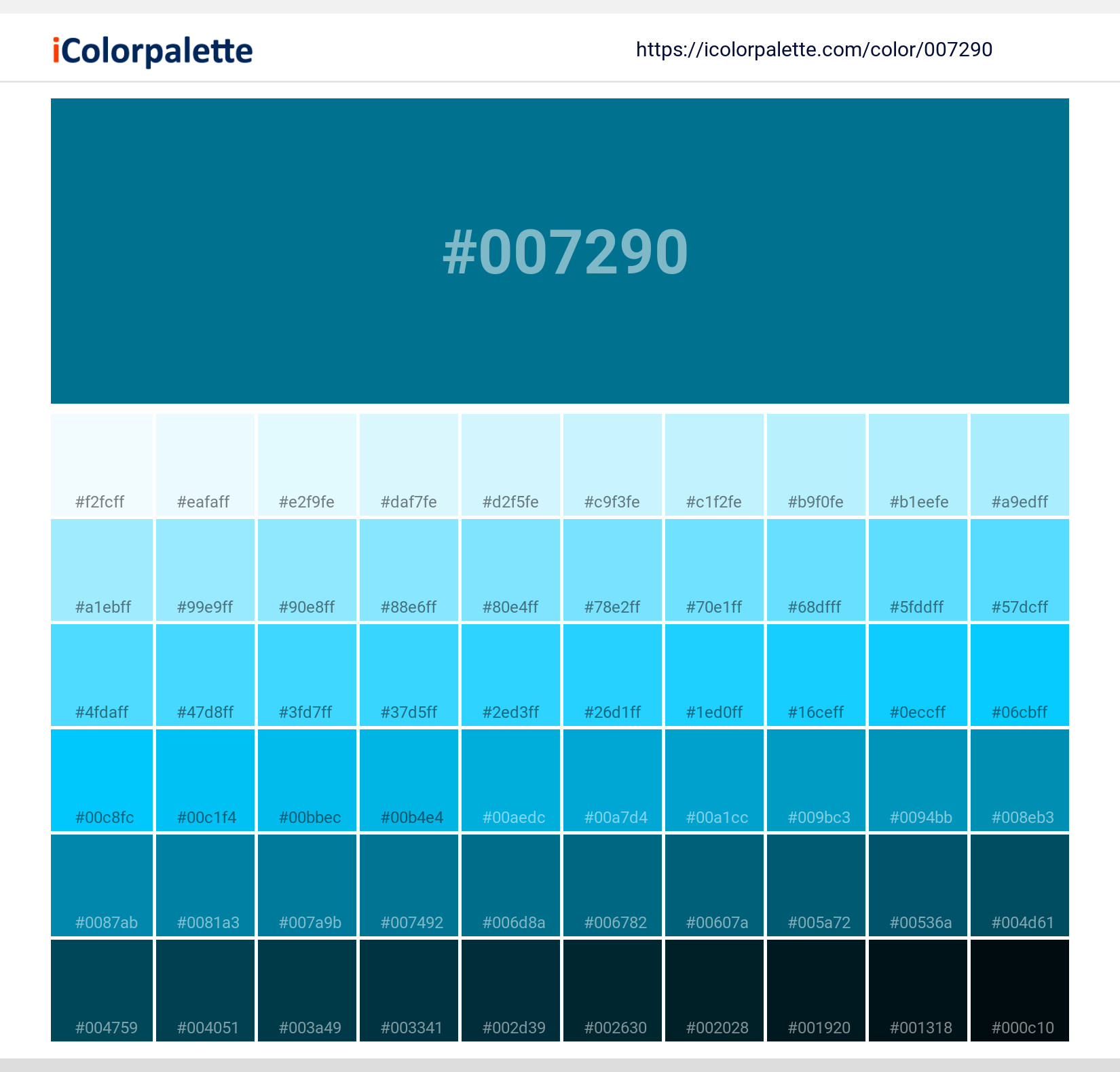 Fjord Blue Color | 007290 | Color conversion CMYK | Hsl | Rgb | Pantone ...