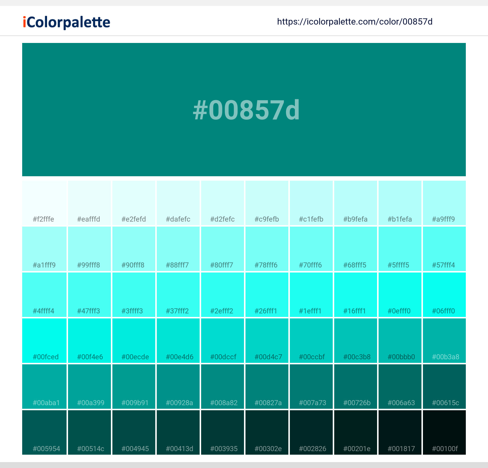 Pantone 7717 C Color | Hex color Code #00857D information | Hsl | Rgb ...