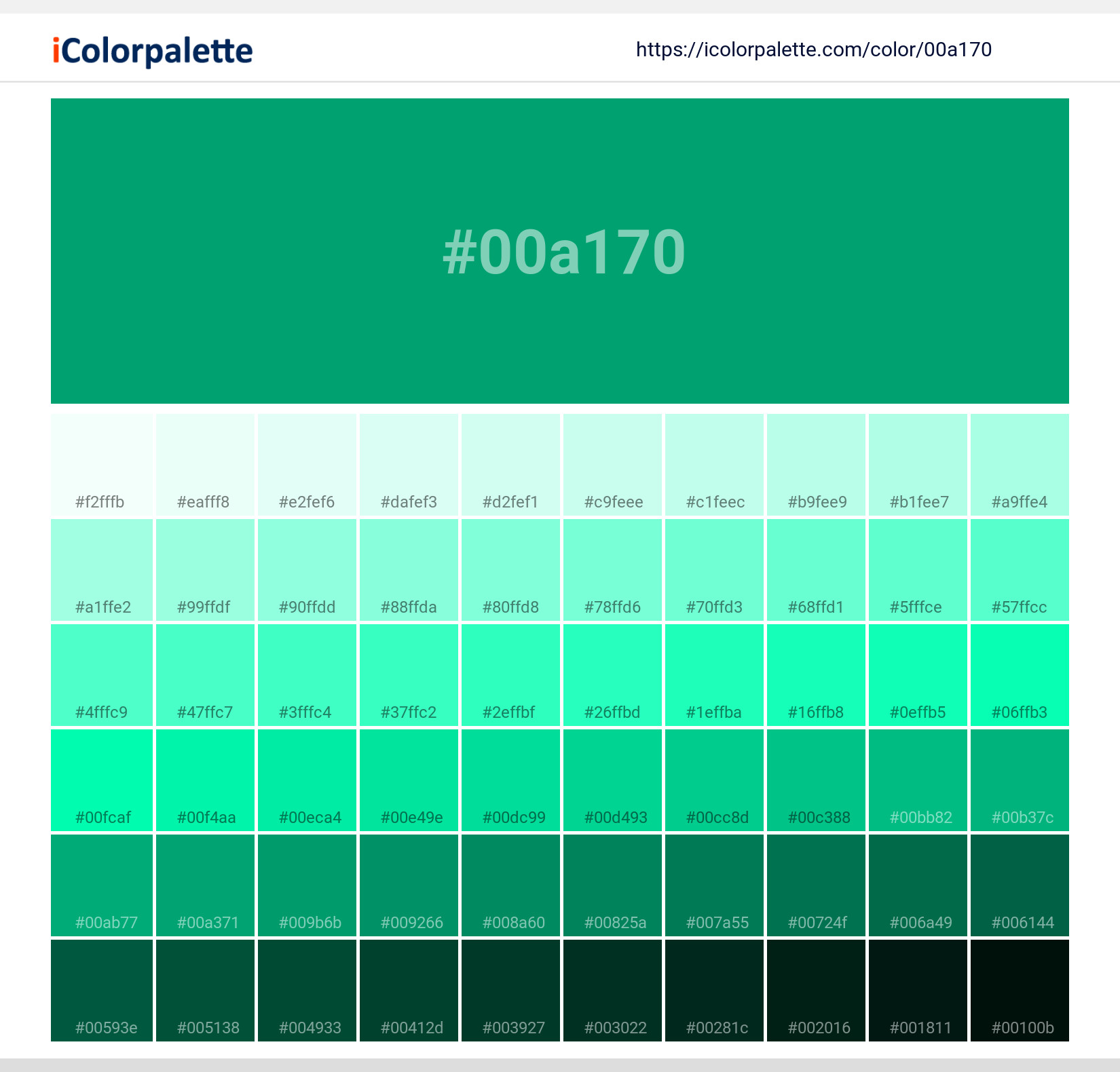 Pantone 16 5938 Tcx Mint Color Hex Color Code 00A170 Information 