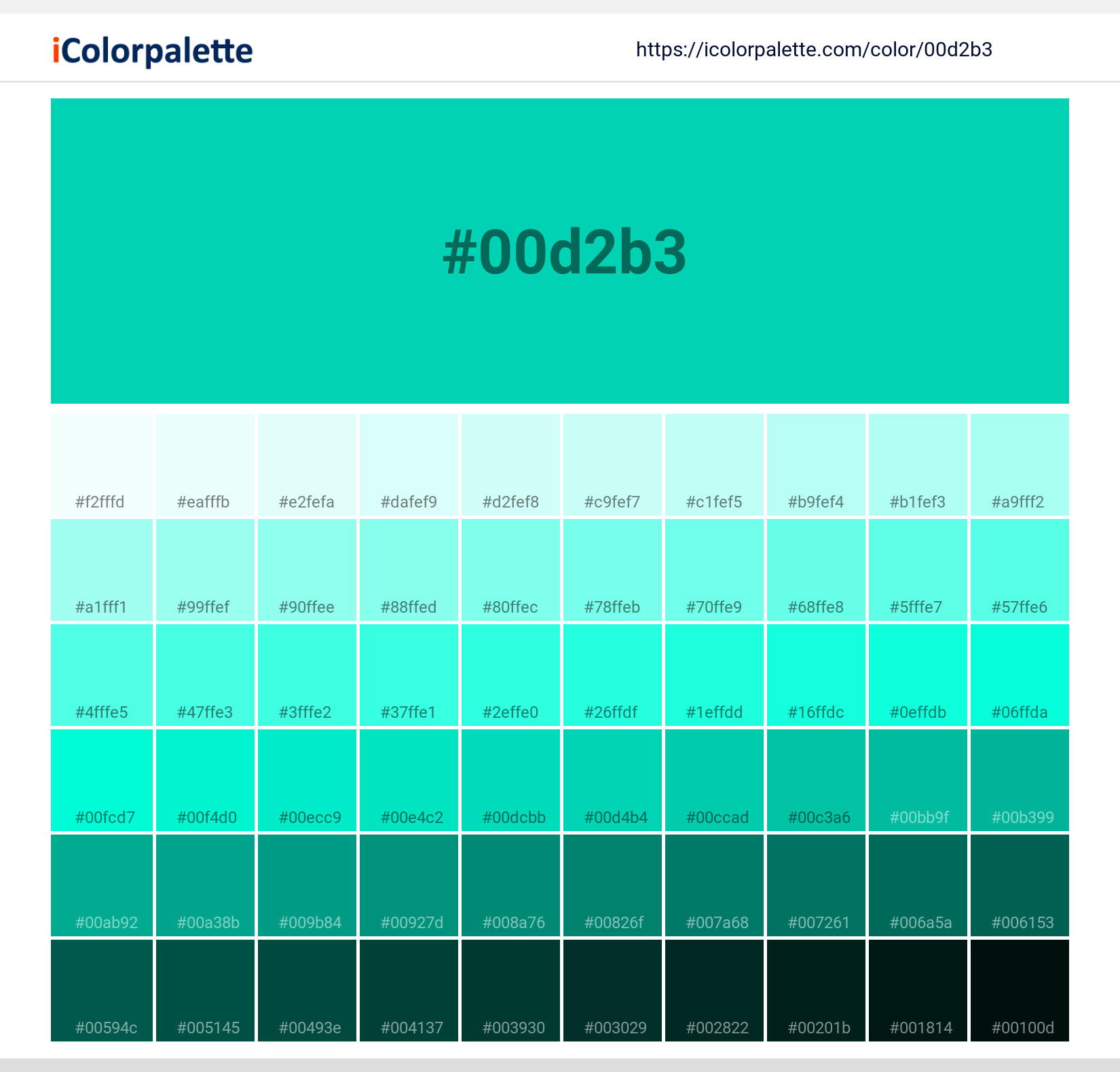 Hex Color #00d2b3 information | Hsl | Rgb | Pantone