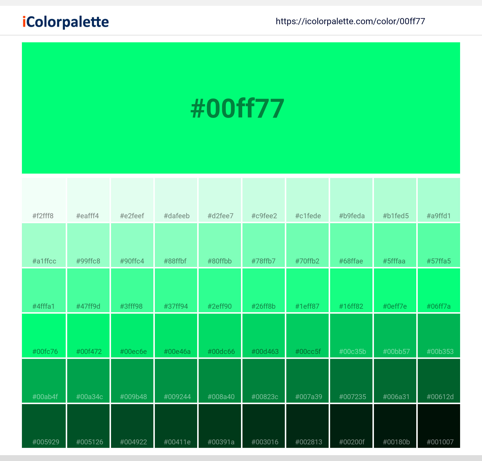 Booger Buster Color | 00ff77 information | Hsl | Rgb | Pantone