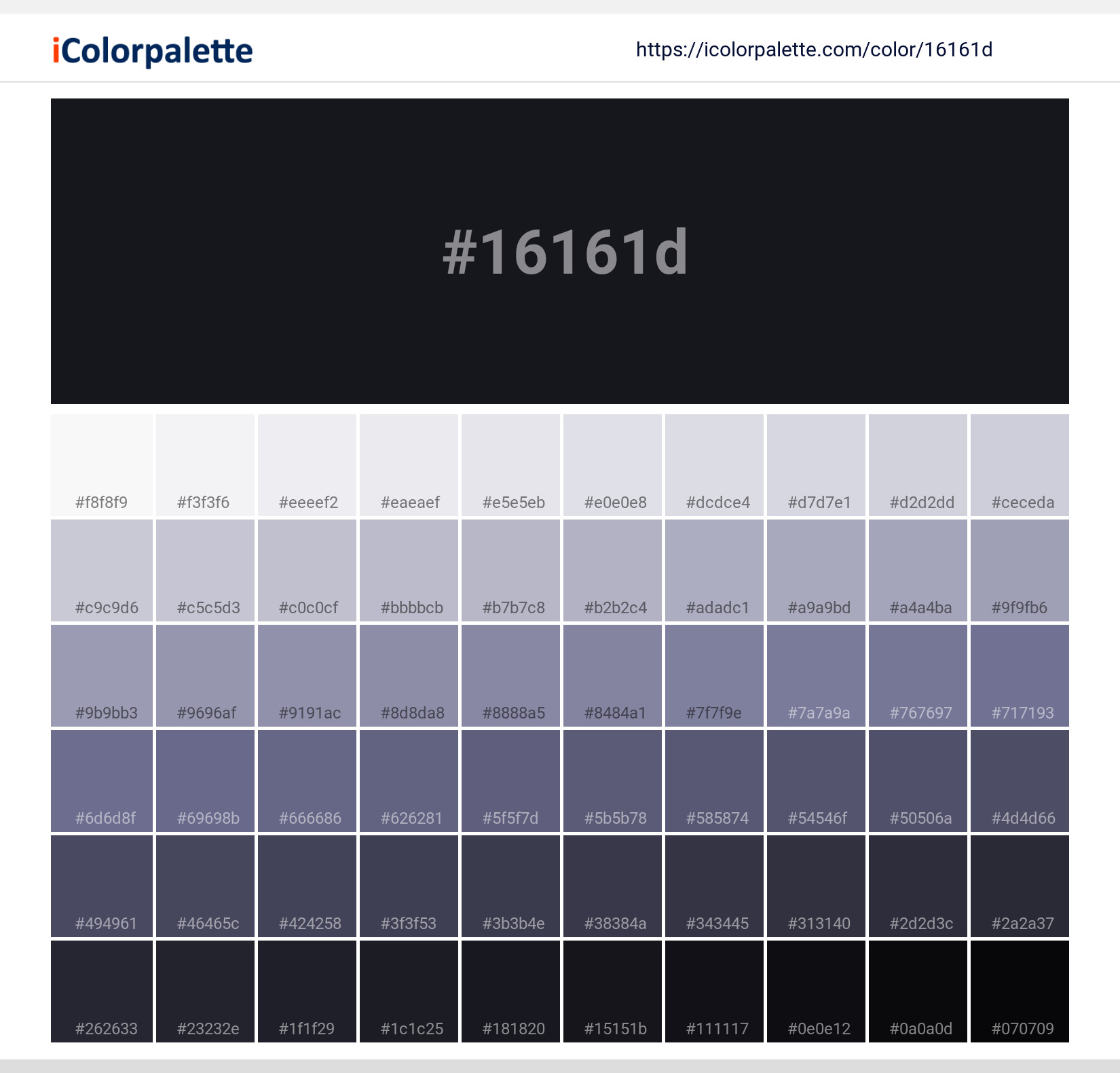 Eigengrau Color | 16161d information | Hsl | Rgb | Pantone