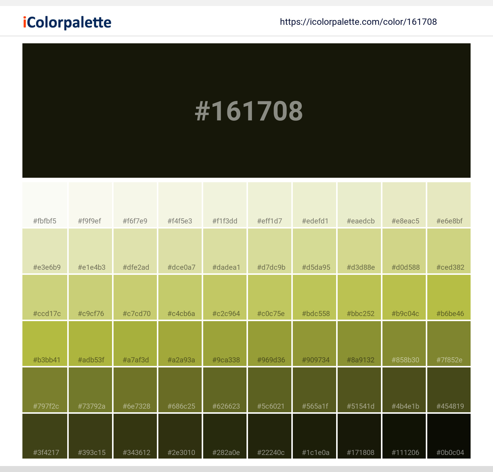 Midnight Pines ( similar ) Color | 161708 information | Hsl | Rgb | Pantone