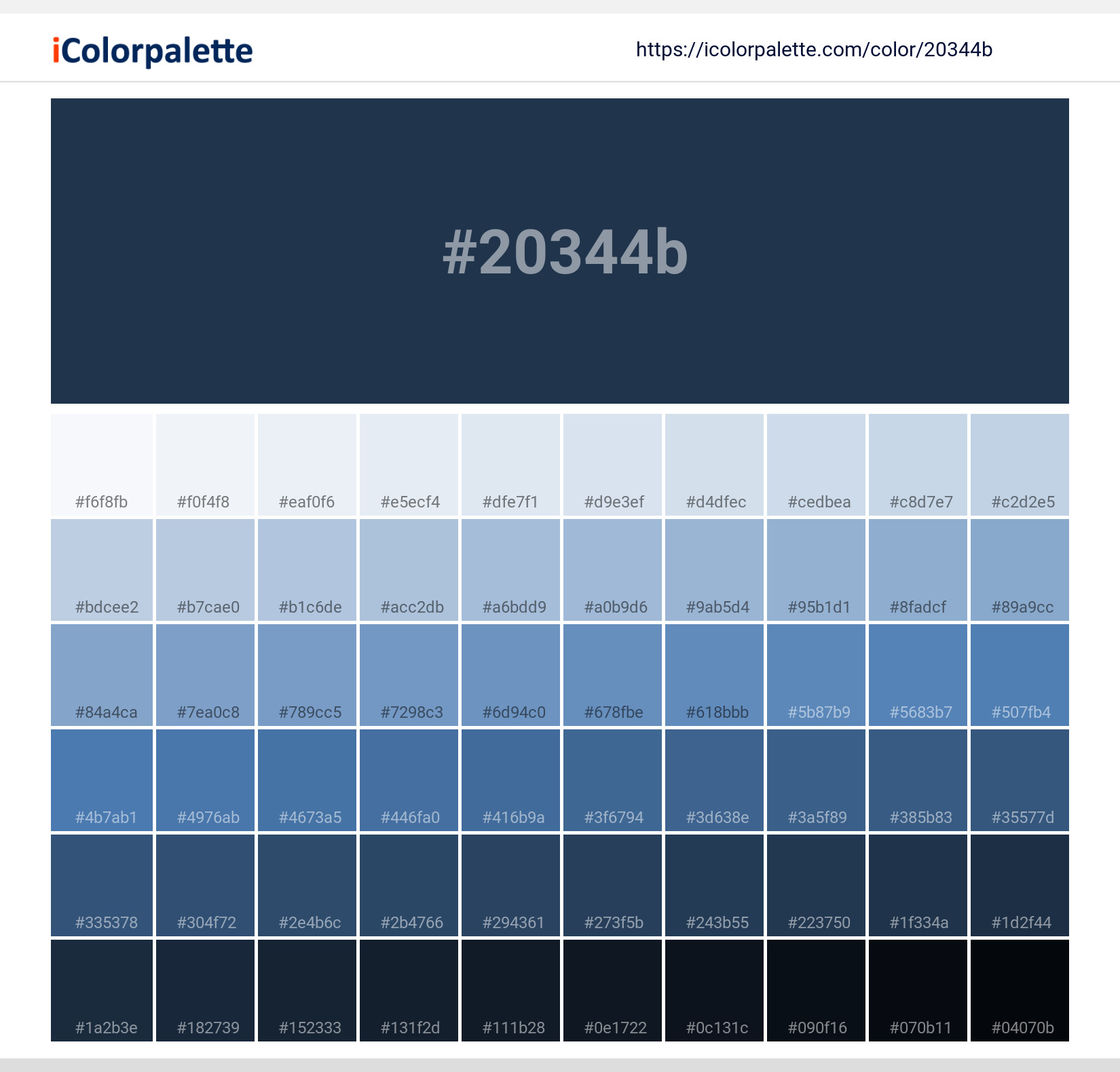 Pantone 2965 Cp Color | Hex color Code #20344B information | Hsl | Rgb ...