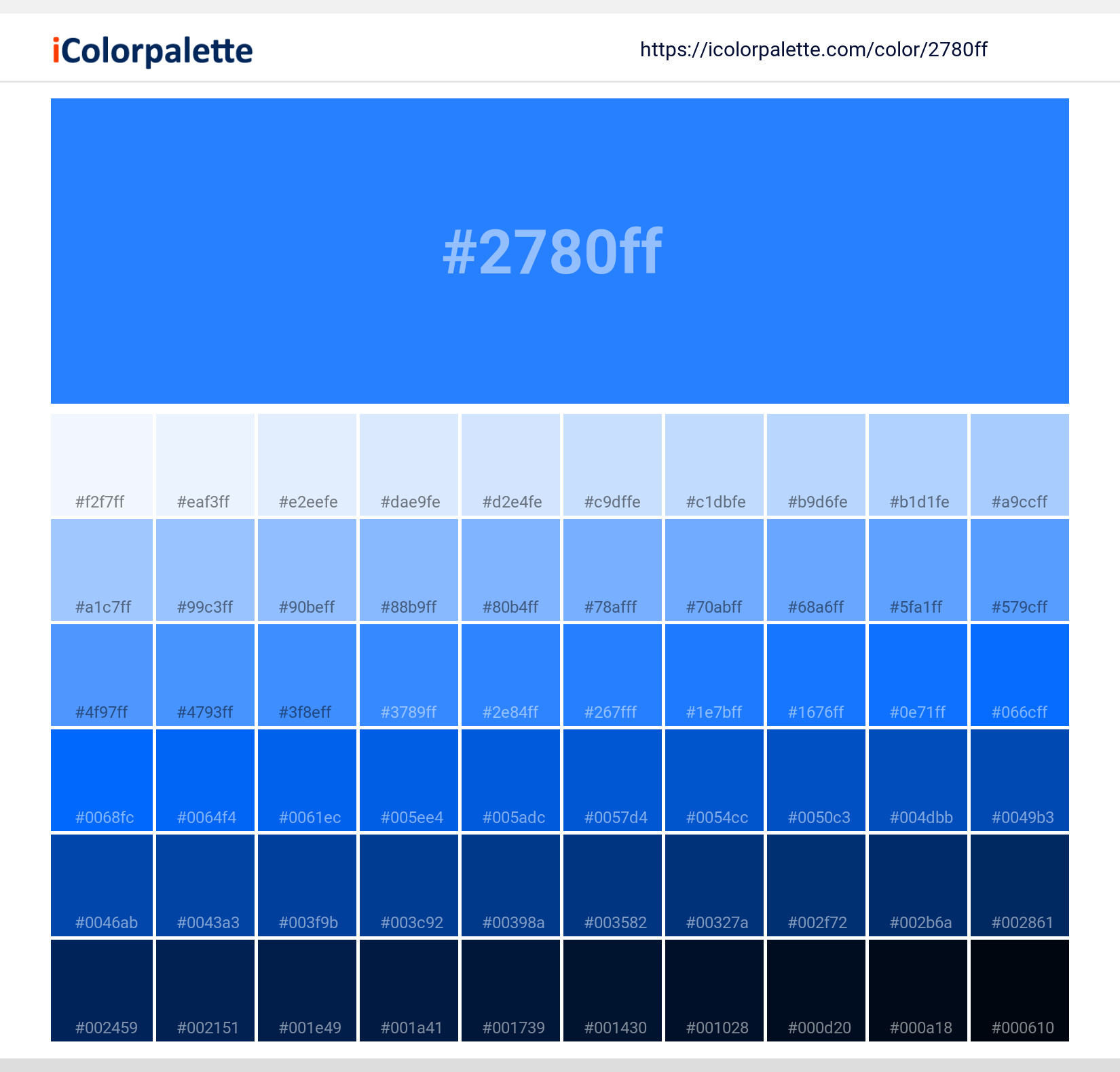 Clear Blue (similar) Color | 2780ff information | Hsl | Rgb | Pantone