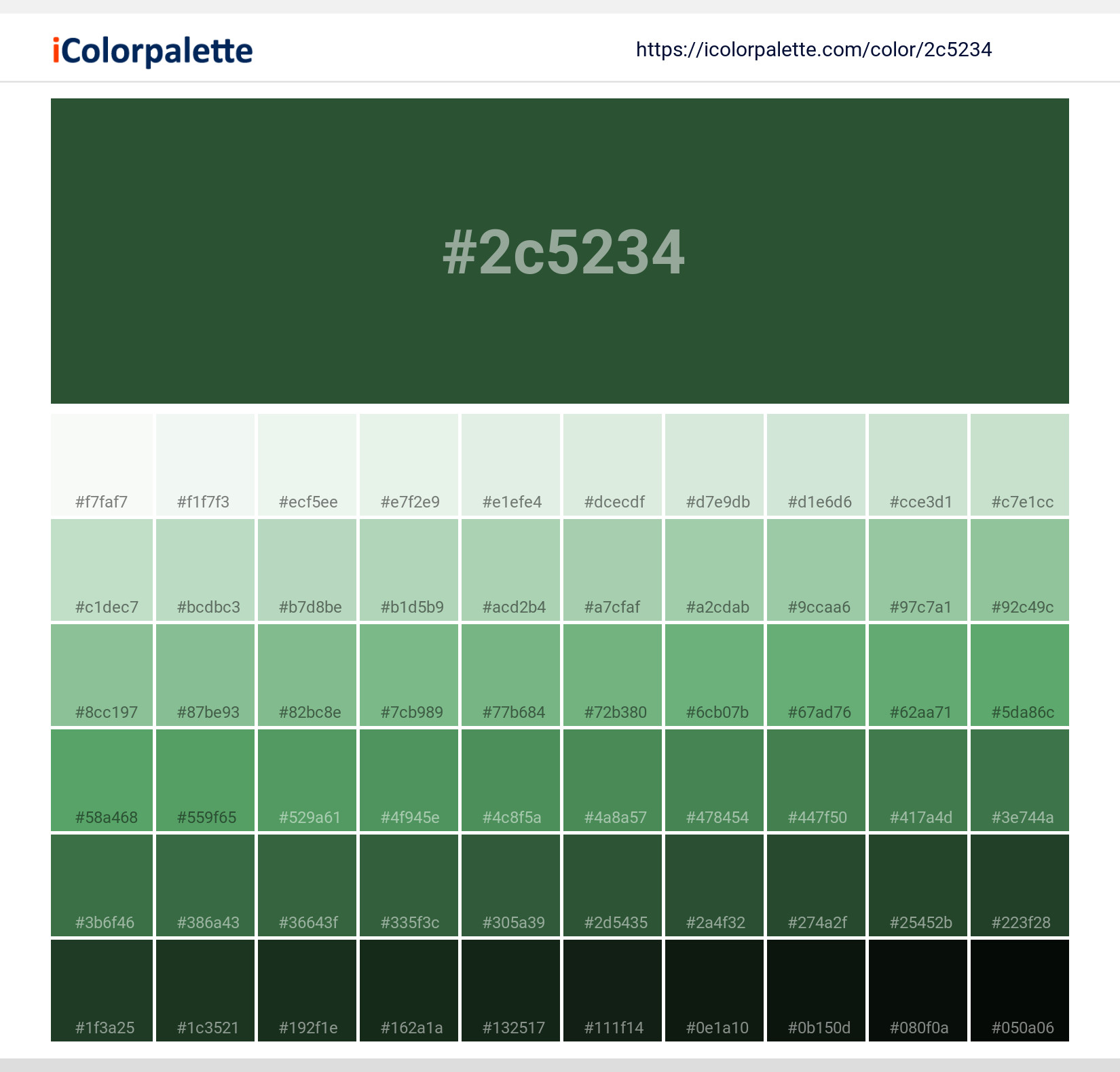 Hex Color #2c5234 information | Hsl | Rgb | Pantone