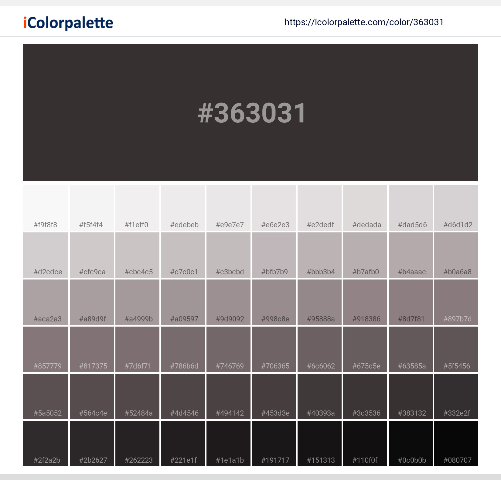 Hex Color #363031 | Printing Match PANTONE 19-1103 TCX | Color ...