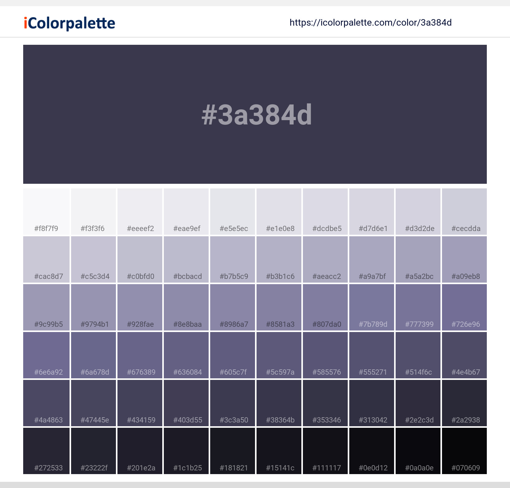 Hex Color #3a384d | Pantone PANTONE 19-3815 TPG | Hsl | Rgb