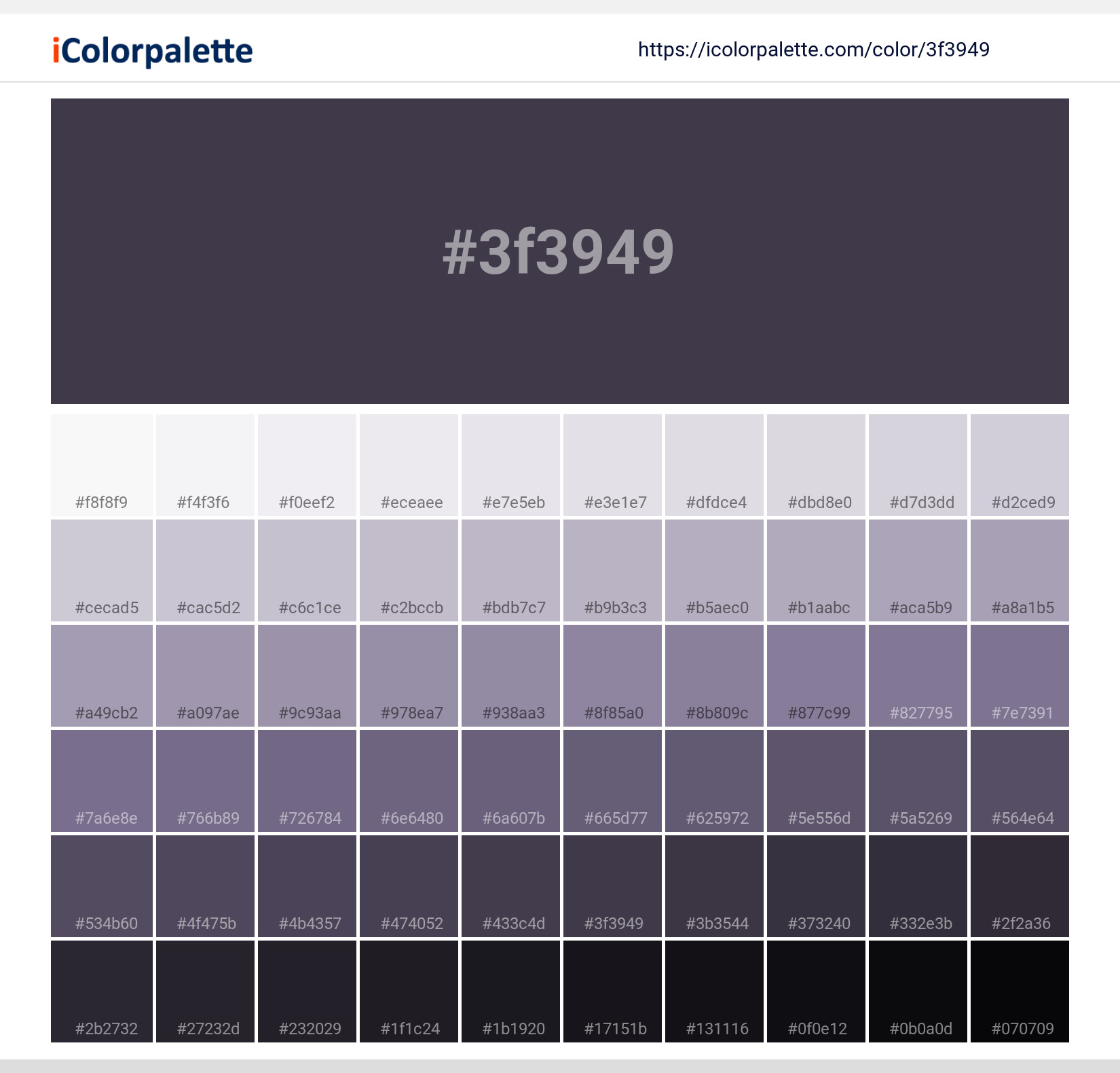 Pantone 19-3712 Tpx Nightshade Color | Hex color Code #3F3949 ...