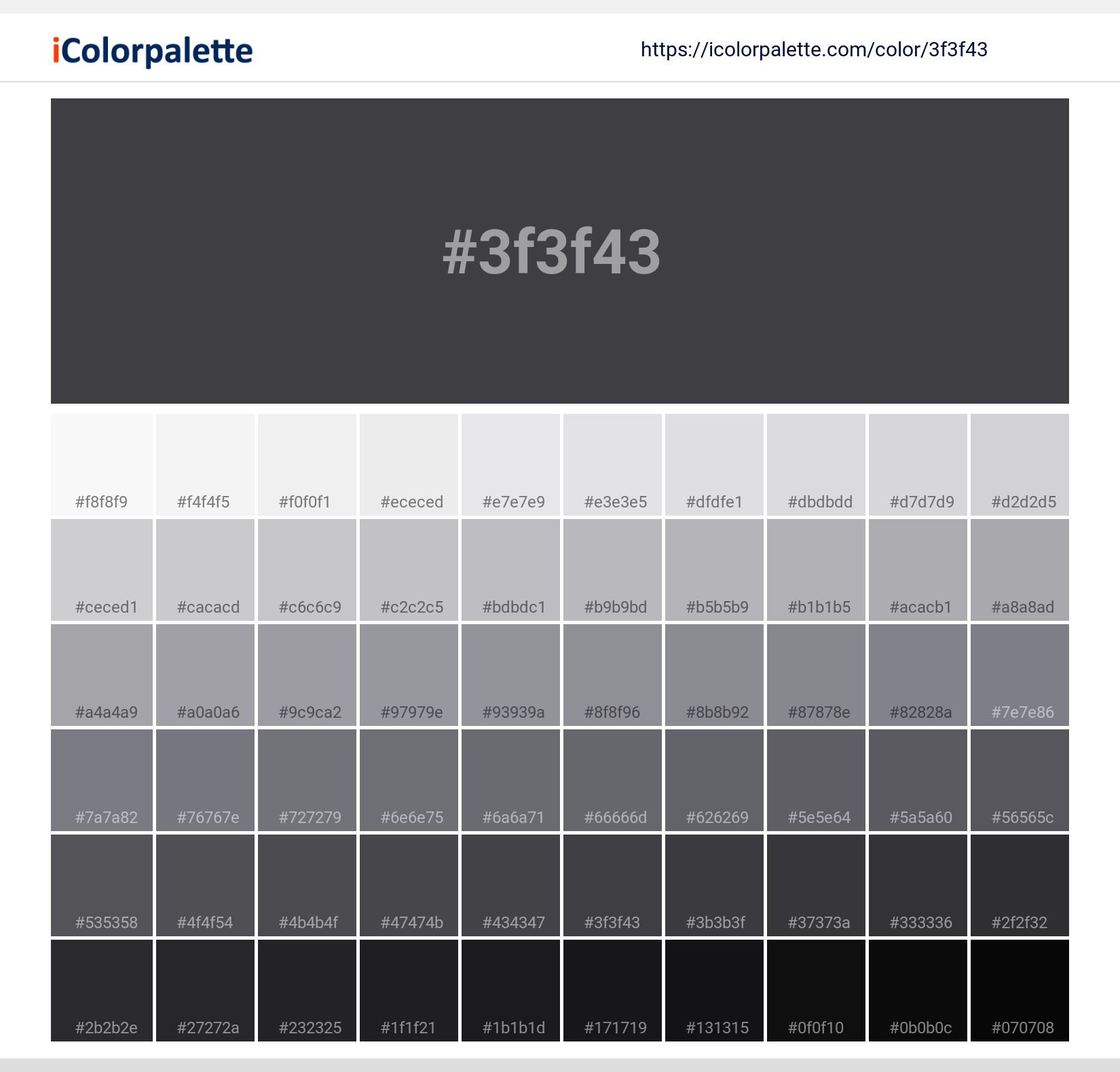 Black Smoke (similar) Color | 3f3f43 information | Hsl | Rgb | Pantone