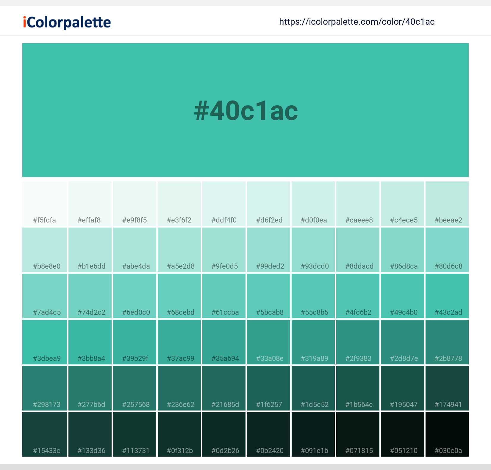 Pantone 7465 C Color | Hex color Code #40C1AC information | Hsl | Rgb ...