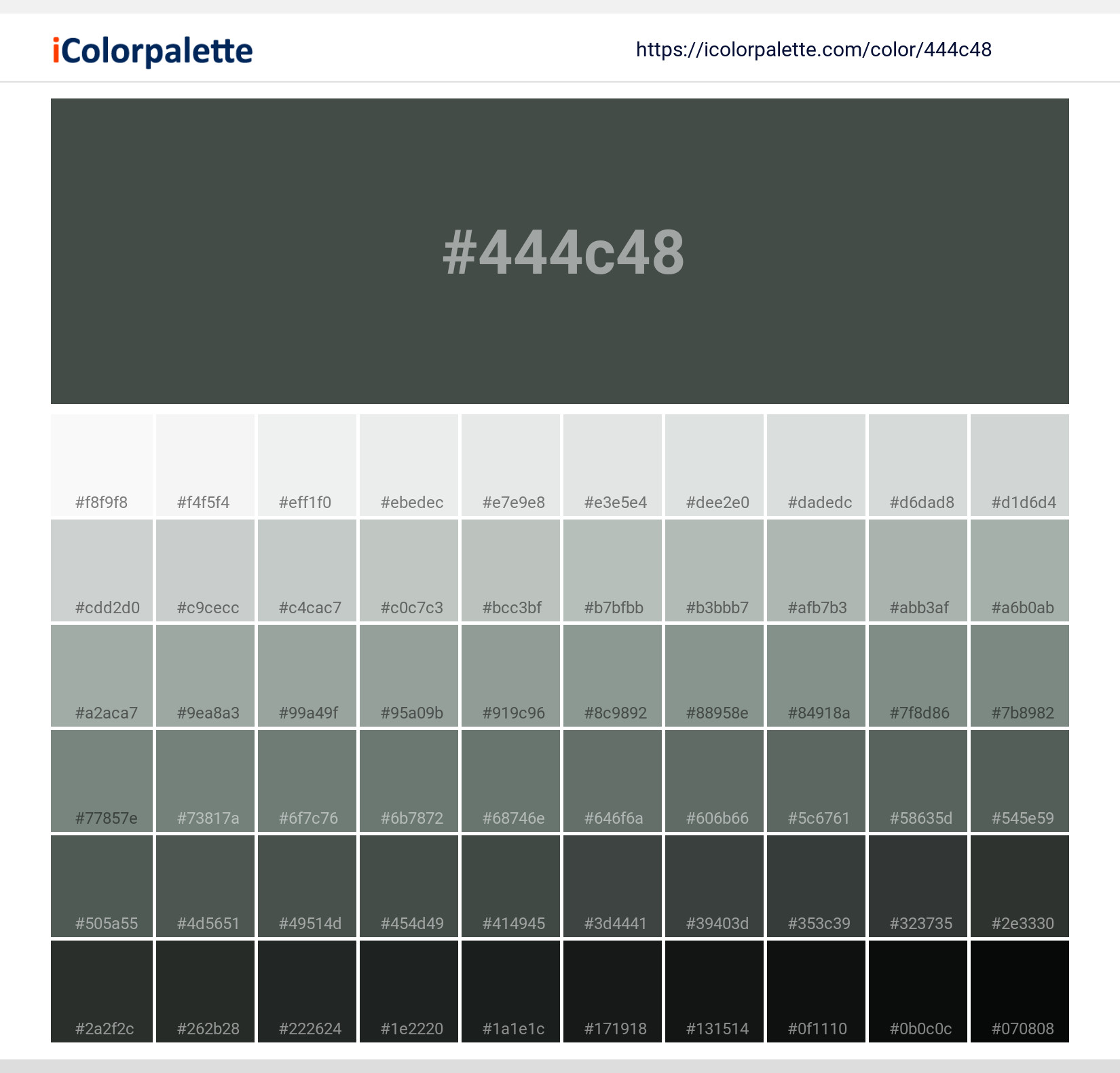 Hex Color #444c48 | Printing Match PANTONE 19-6110 TPG | Color ...