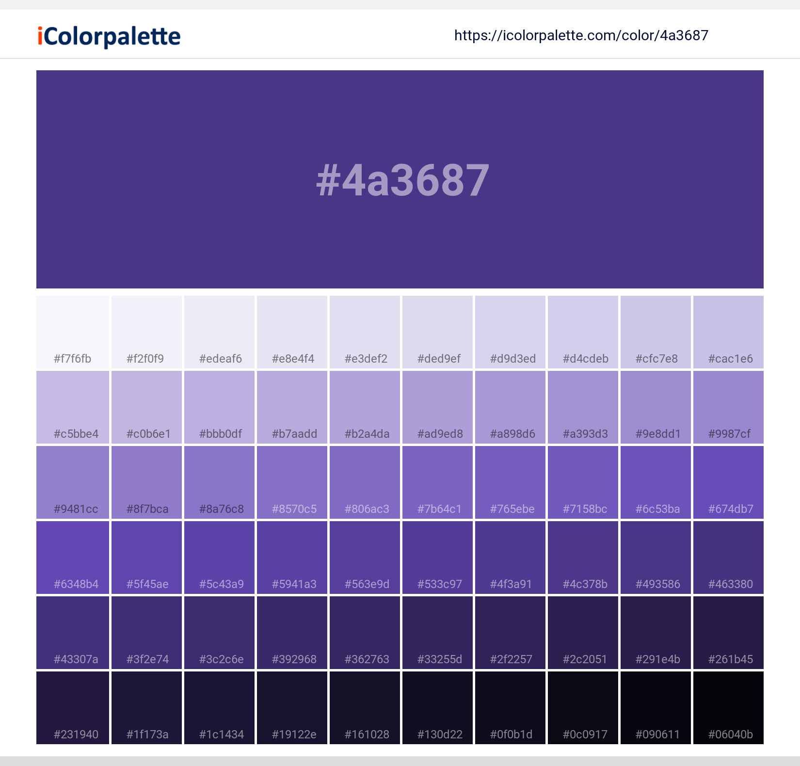 Pantone Violet Cp Color | Hex color Code #4A3687 information | Hsl ...