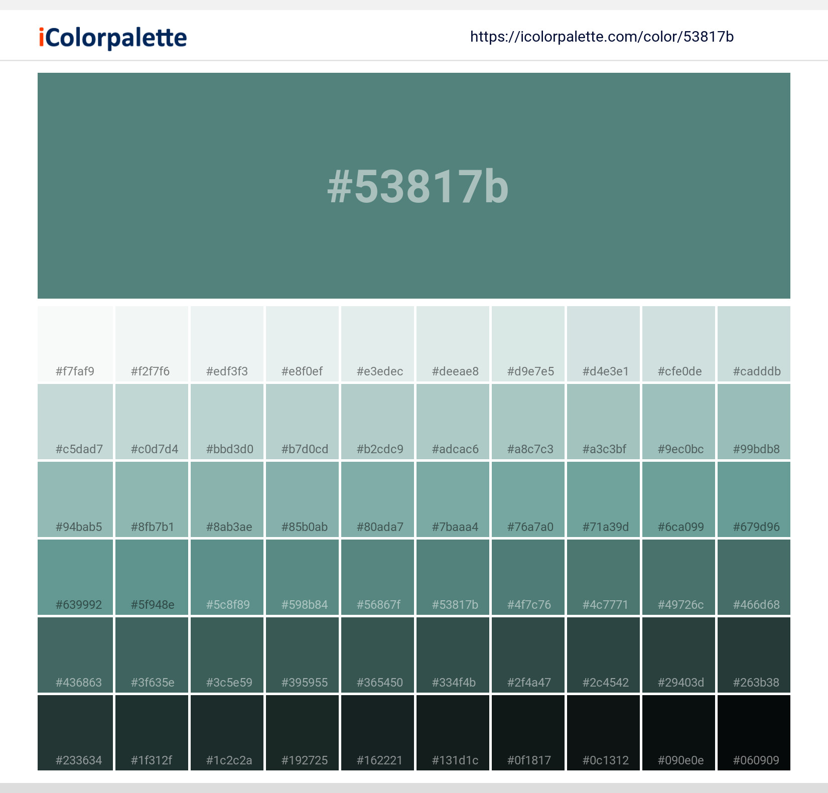 Hex Color #53817b | Pantone PANTONE 17-5513 TPG | Hsl | Rgb