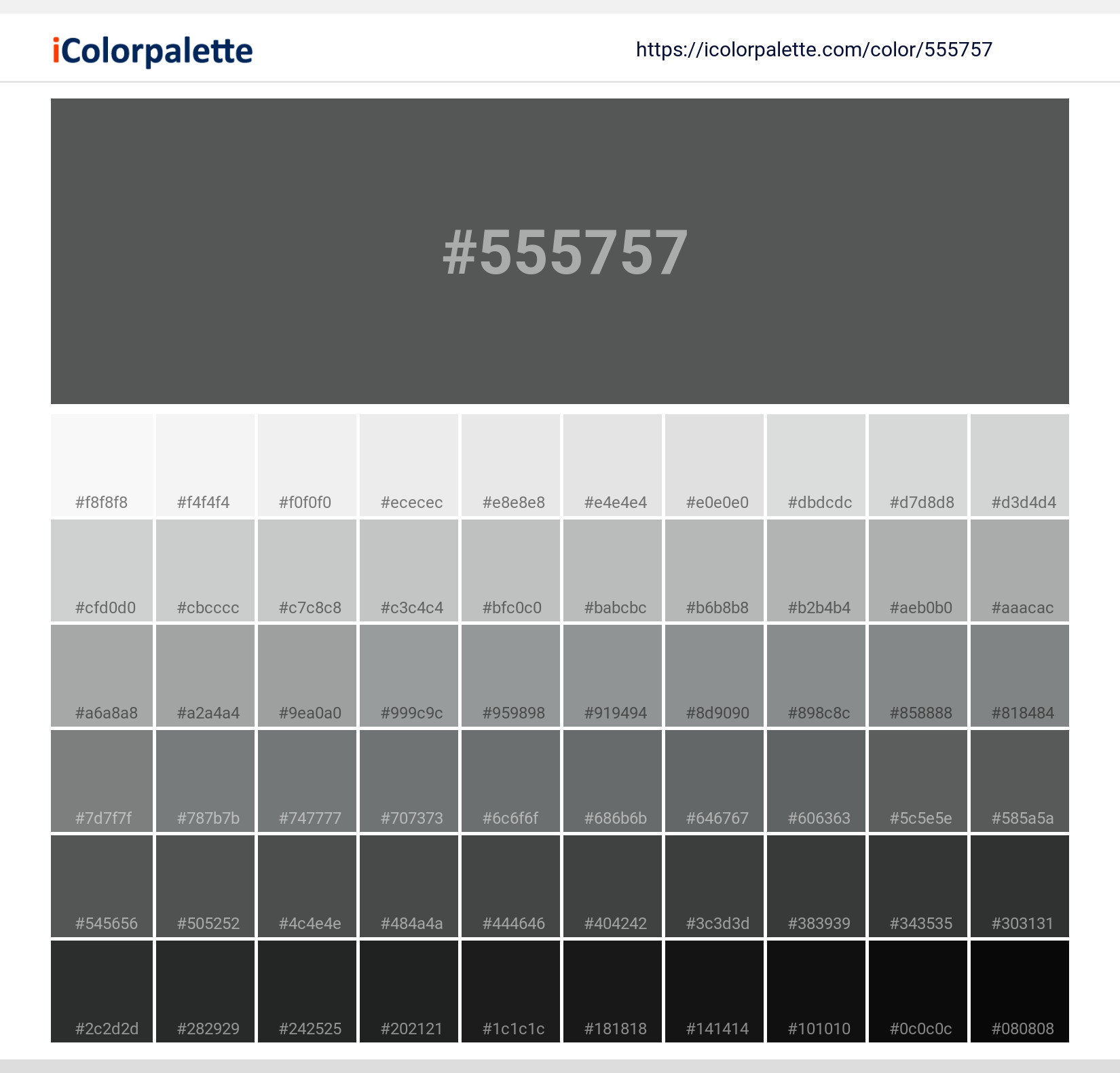 Mako (similar) Color | 555757 information | Hsl | Rgb | Pantone