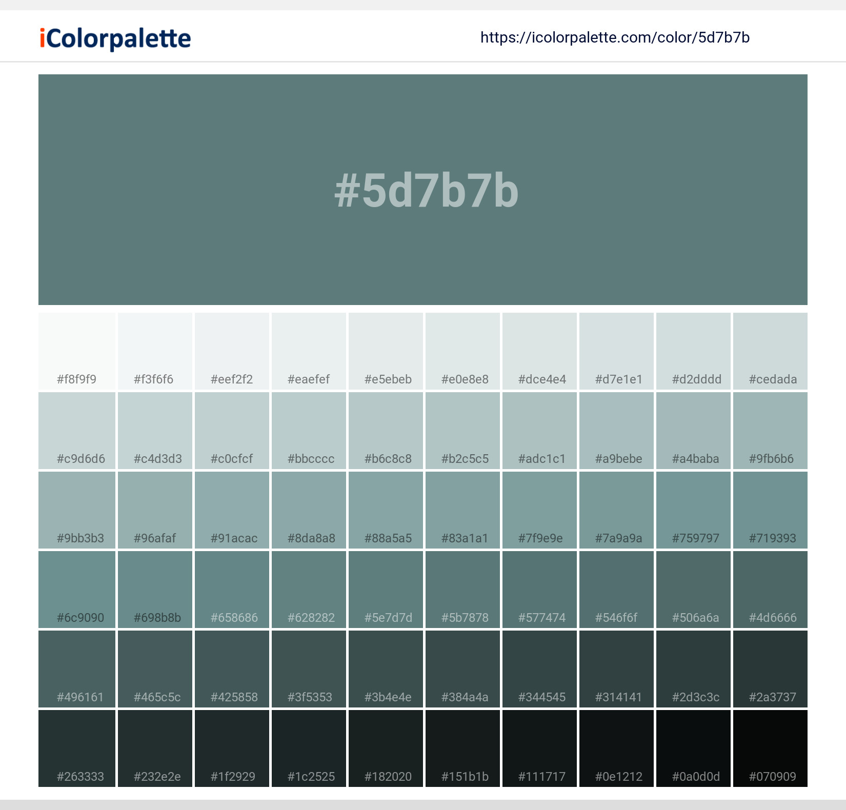 Pantone 7476 Up Color | Hex color Code #5D7B7B information | Hsl | Rgb ...