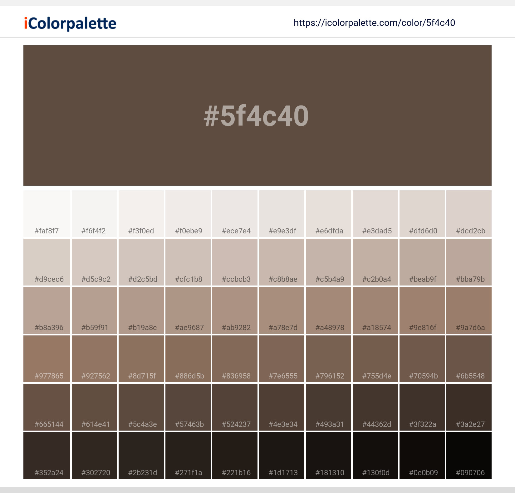 Hex Color #5F4C40 | Printing Match PANTONE 19-0916 TCX | Color ...