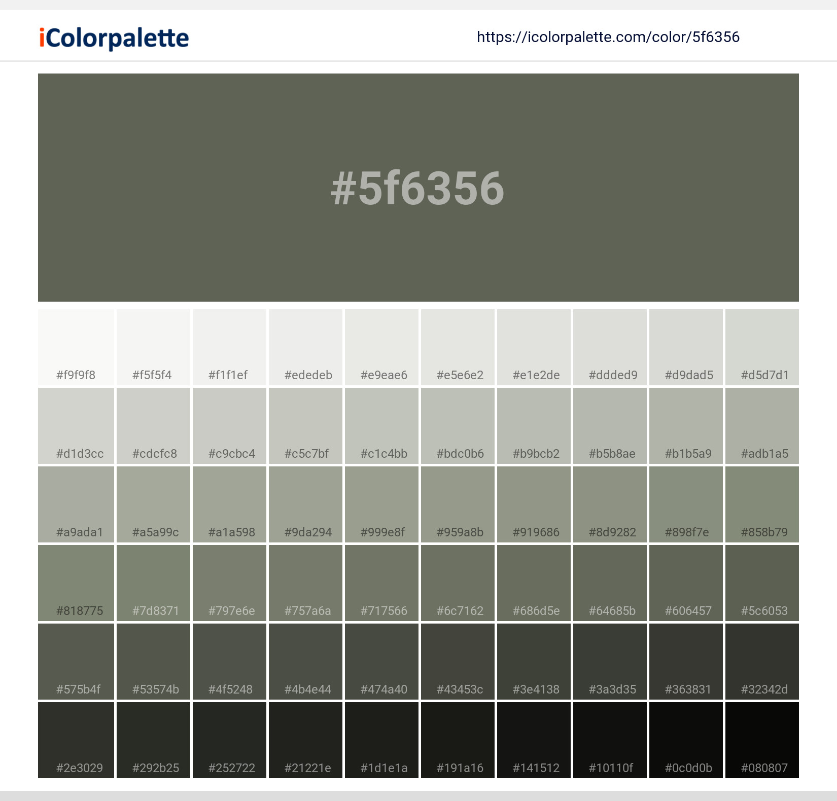 Palo Verde Color | 5f6356 information | Hsl | Rgb | Pantone