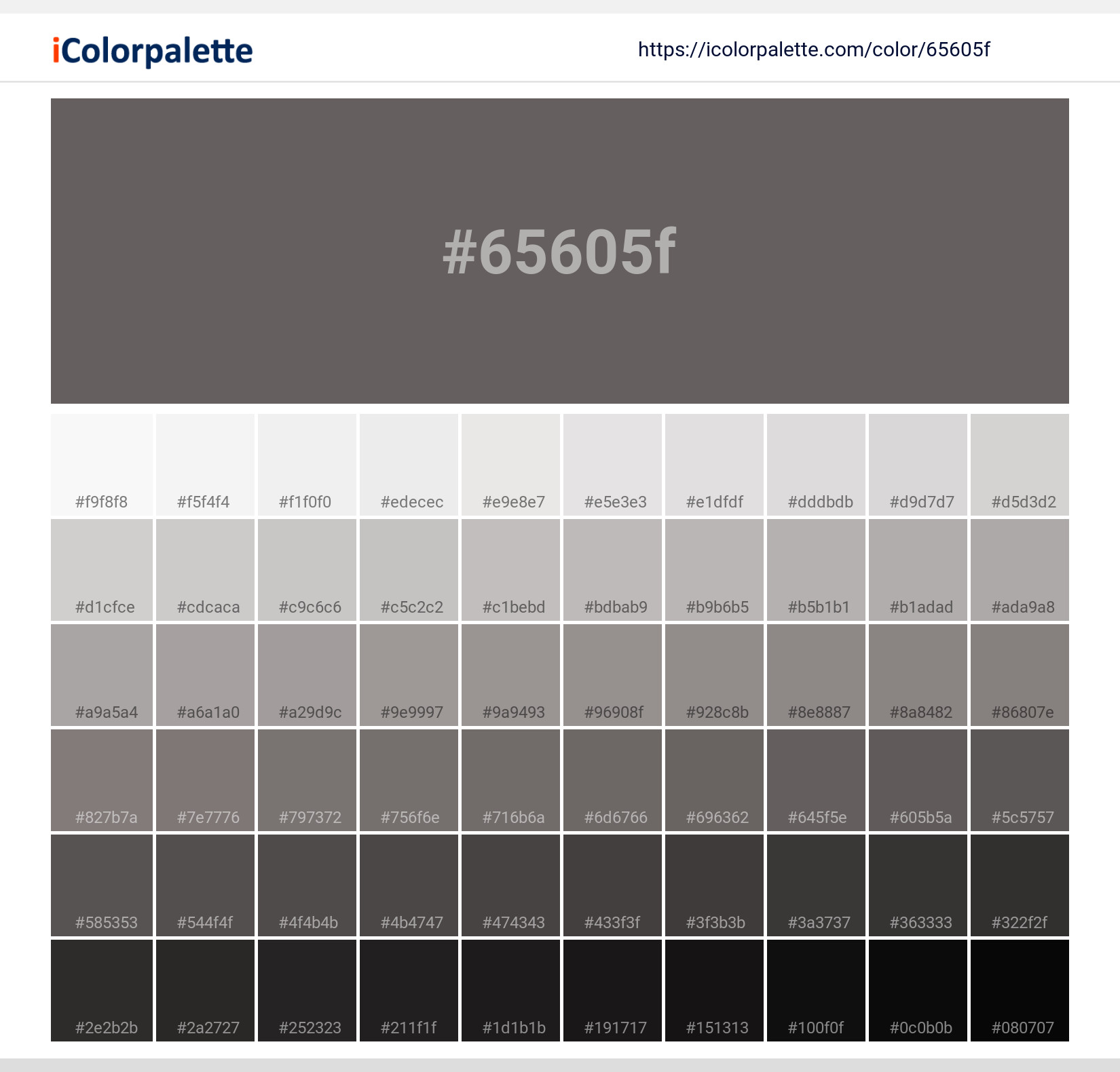 Night Gull Grey (similar) Color | 65605f information | Hsl | Rgb | Pantone
