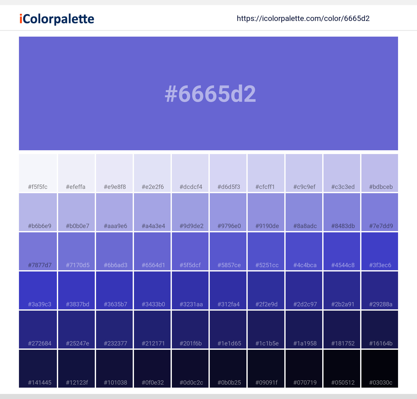 Dark Periwinkle (similar) Color | 6665d2 information | Hsl | Rgb | Pantone