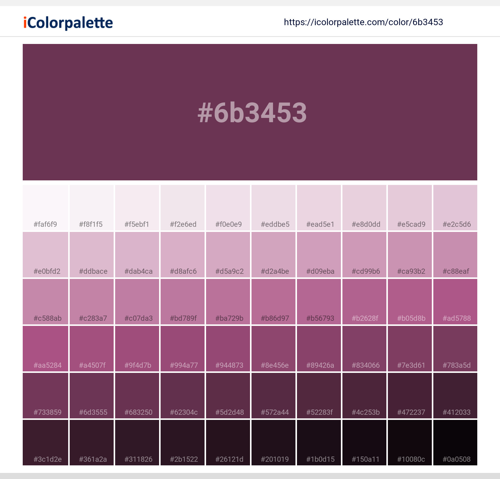 Pantone 19-2410 Tpx Amaranth Color | Hex color Code #6B3453 information ...