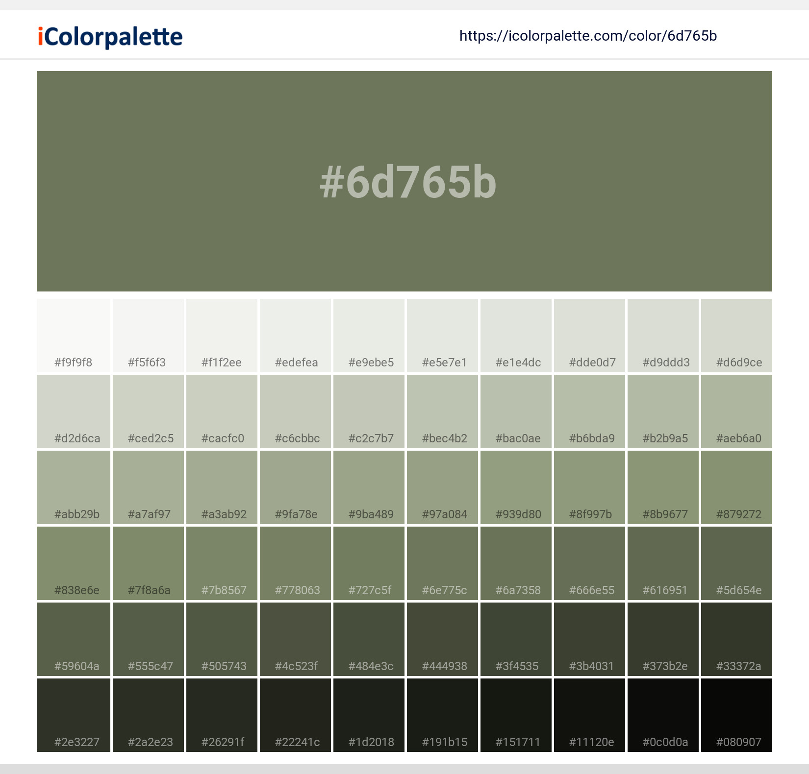 Dark Sage Color 6d765b Information Hsl Rgb Pantone
