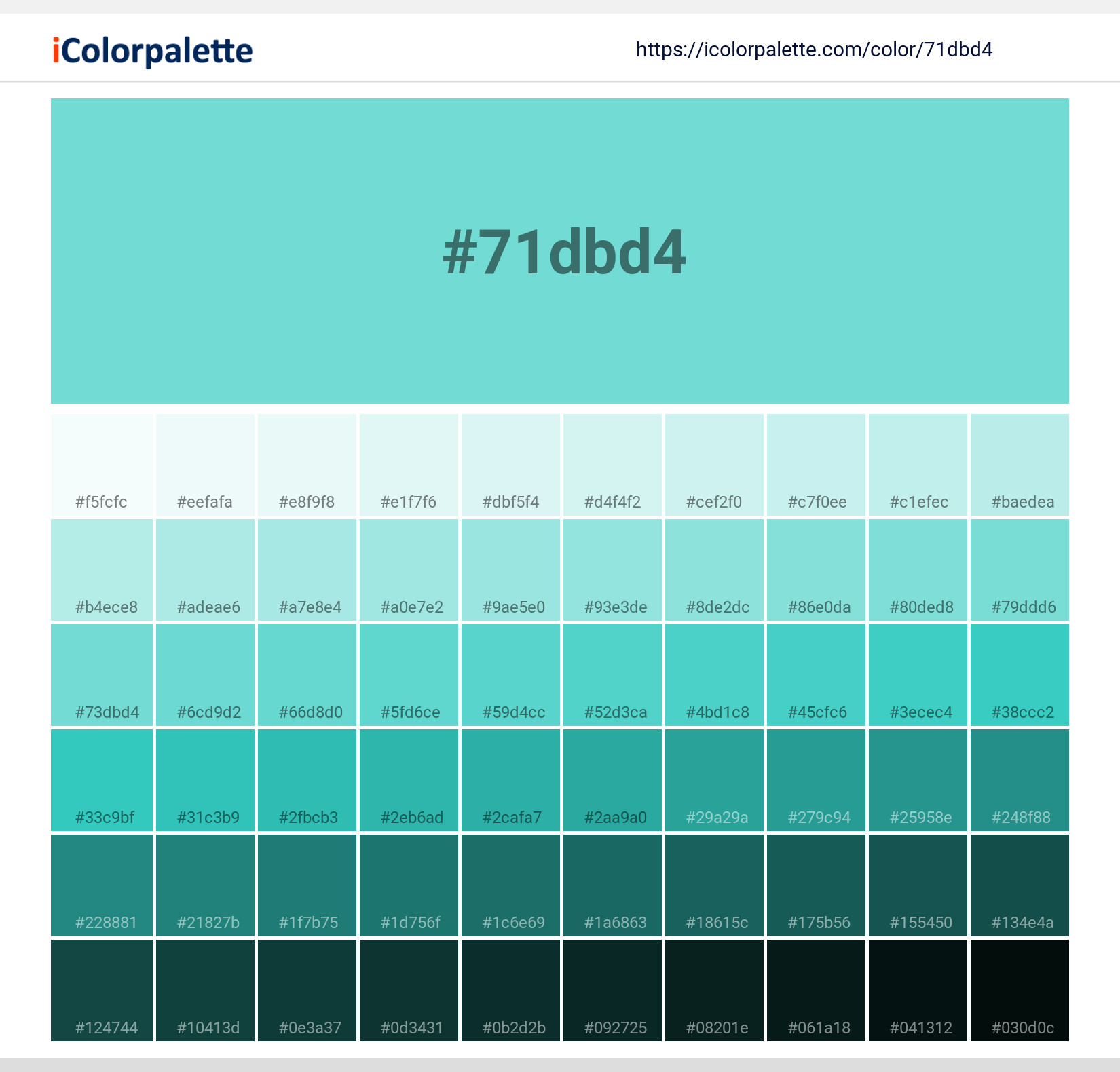 Pantone 3242 C Color | Hex color Code #71DBD4 information | Hsl | Rgb ...