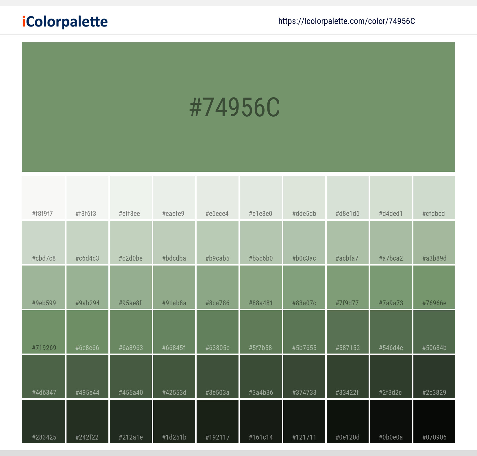 Hex Color #74956c | Printing Match PANTONE 2263 C | Color conversion ...