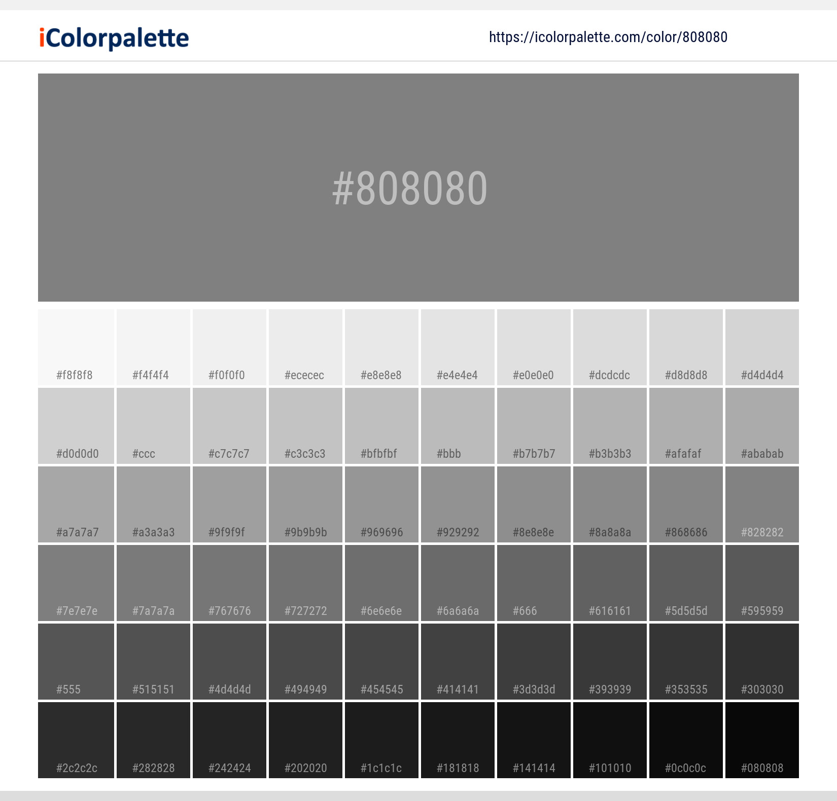 Gray Color | 808080 information | Hsl | Rgb | Pantone