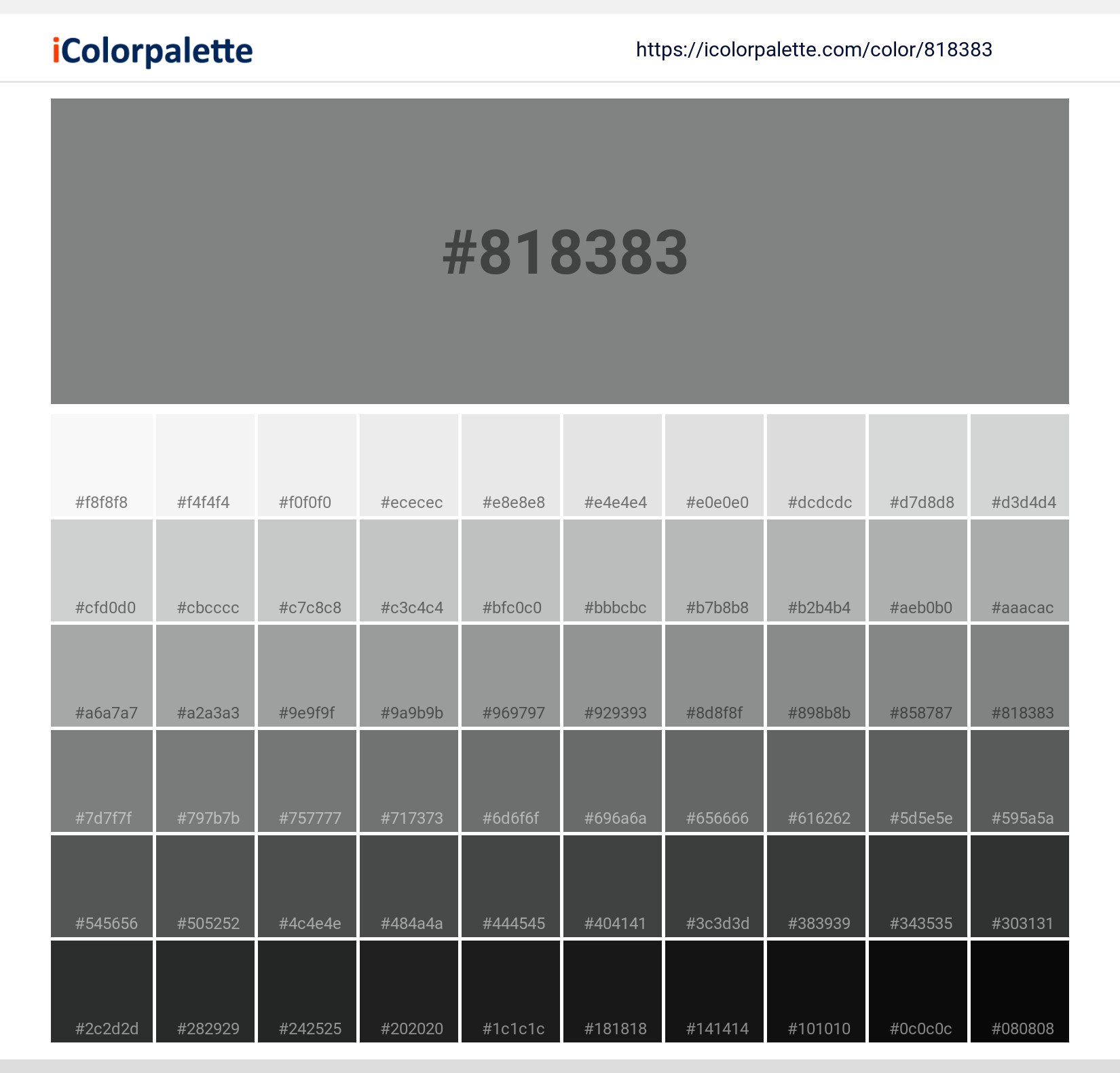 Dover Grey (similar) Color | 818383 information | Hsl | Rgb | Pantone