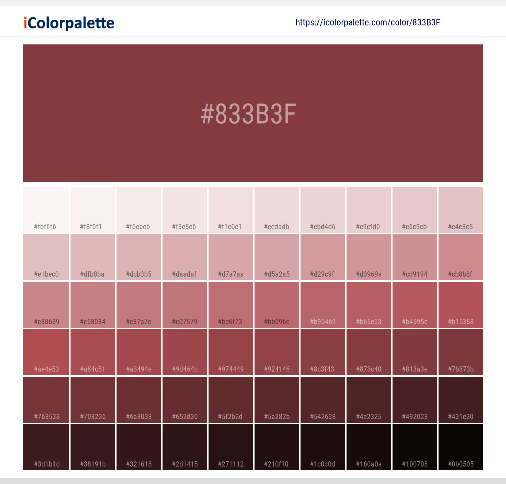 Pantone 19-1532 Tpx Rosewood Color | Hex color Code #833B3F information ...