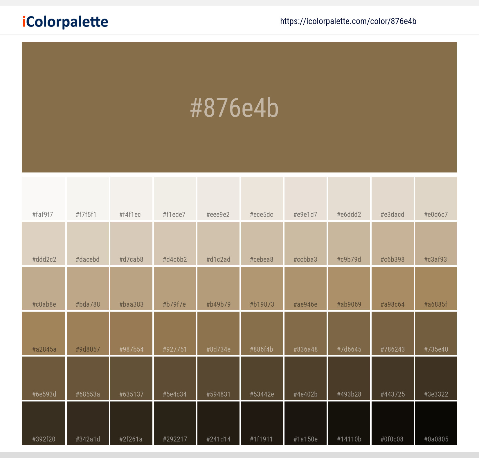 Dull Brown Color | 876e4b | Color conversion CMYK | Hsl | Rgb | Pantone ...