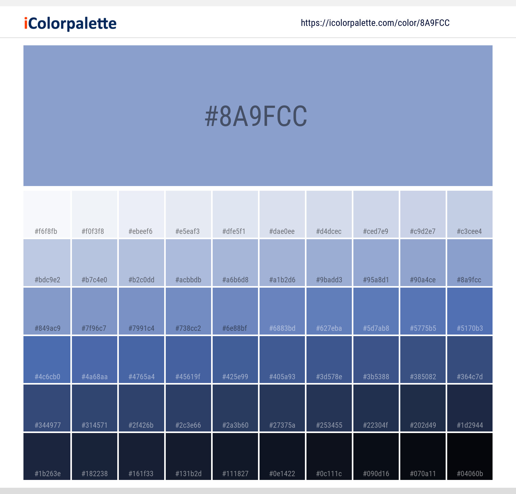 Pantone 16-4030 Tpg Hydrangea Color | Hex color Code #8A9FCC ...