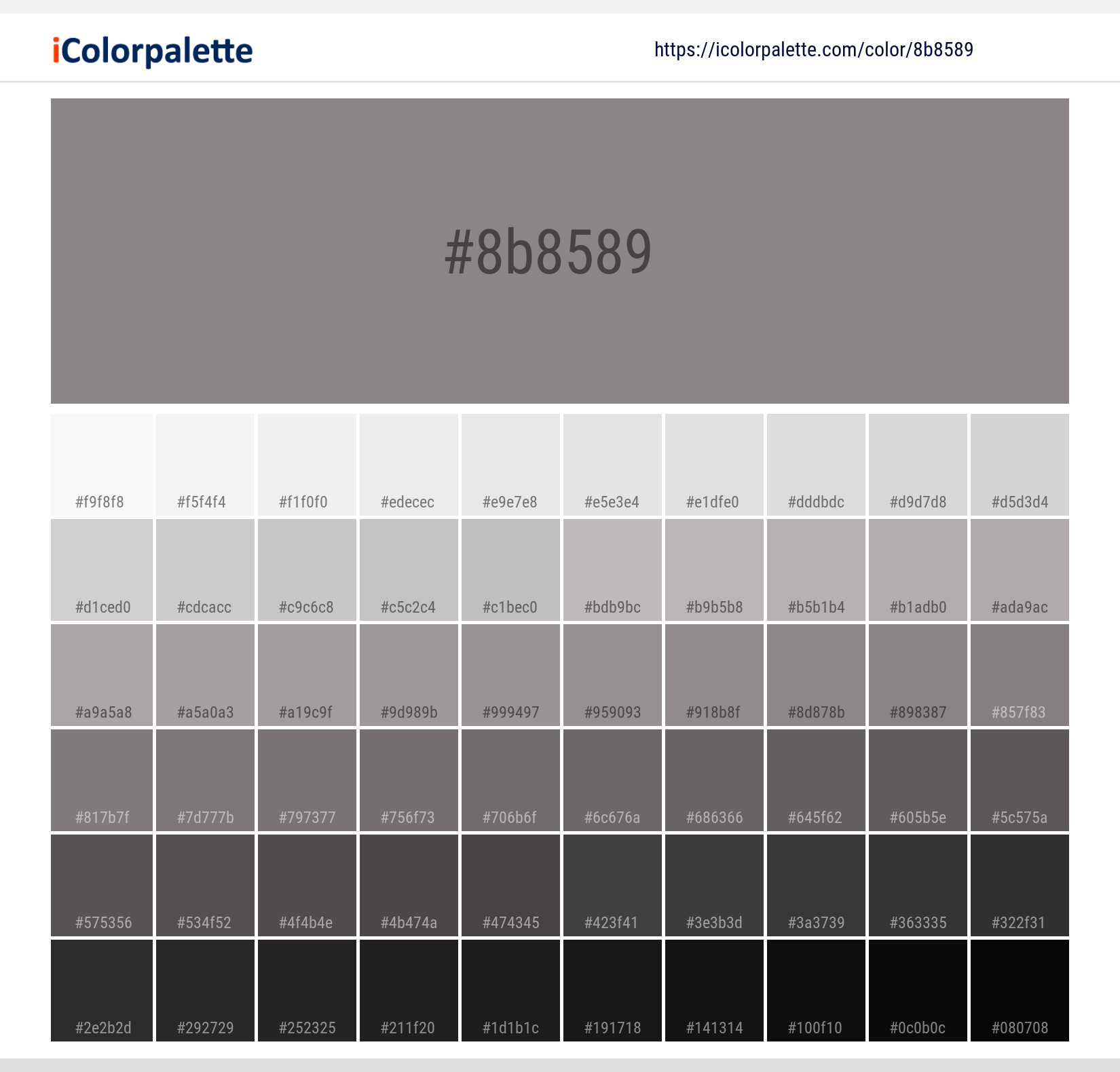 Taupe Grey Color | 8b8589 information | Hsl | Rgb | Pantone