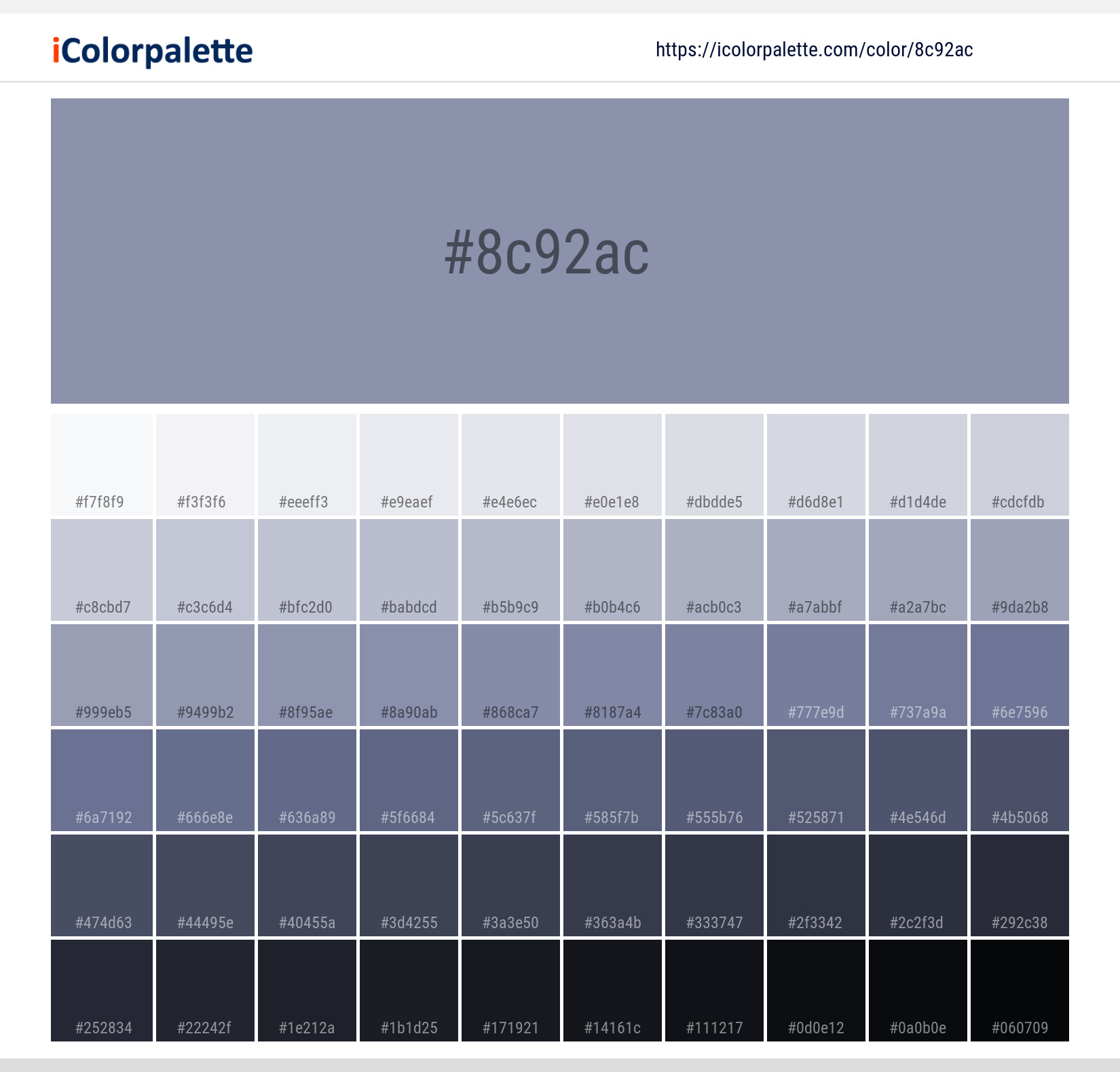 Sephiroth Grey Color | 8c92ac information | Hsl | Rgb | Pantone