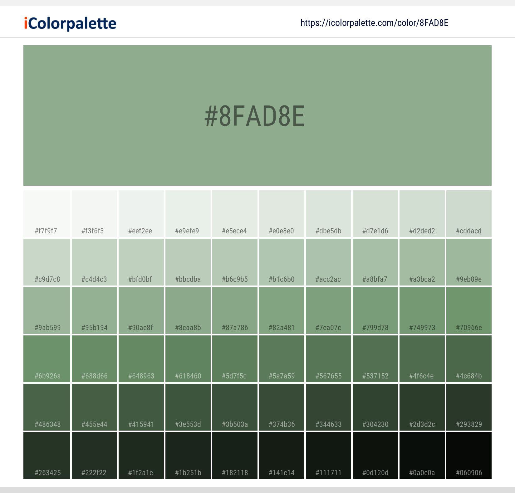 Hex Color #8fad8e information | Hsl | Rgb | Pantone