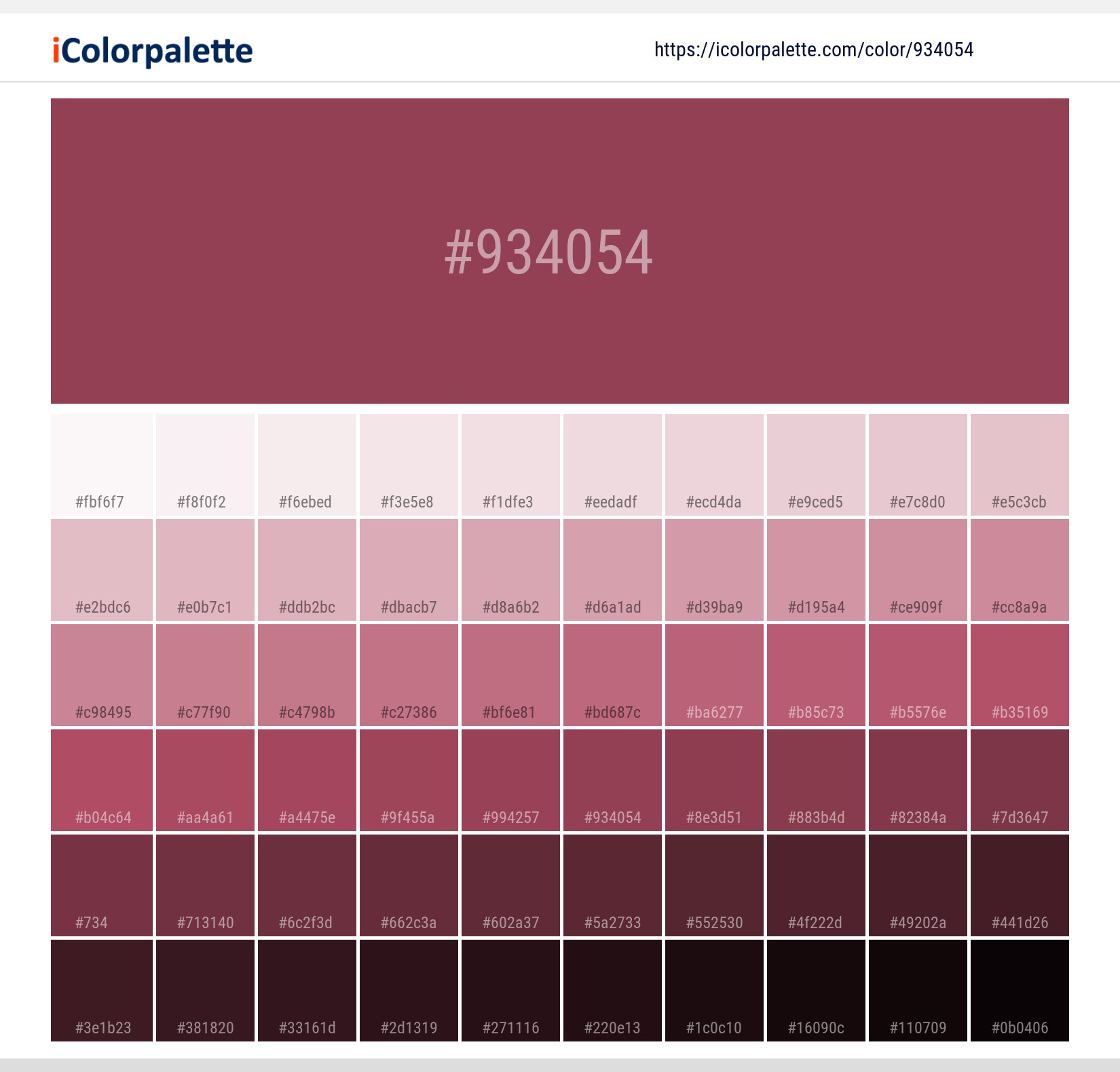 Hex Color #934054 information | Hsl | Rgb | Pantone