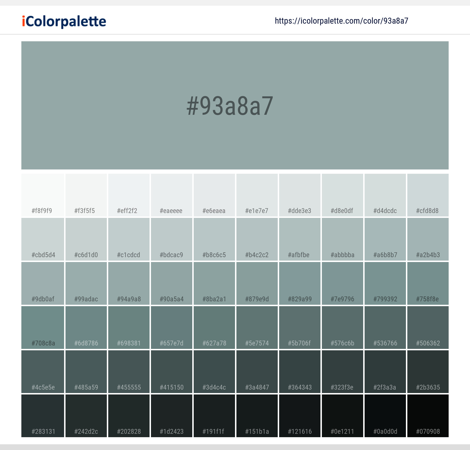 Mythical Blue Color | 93a8a7 information | Hsl | Rgb | Pantone