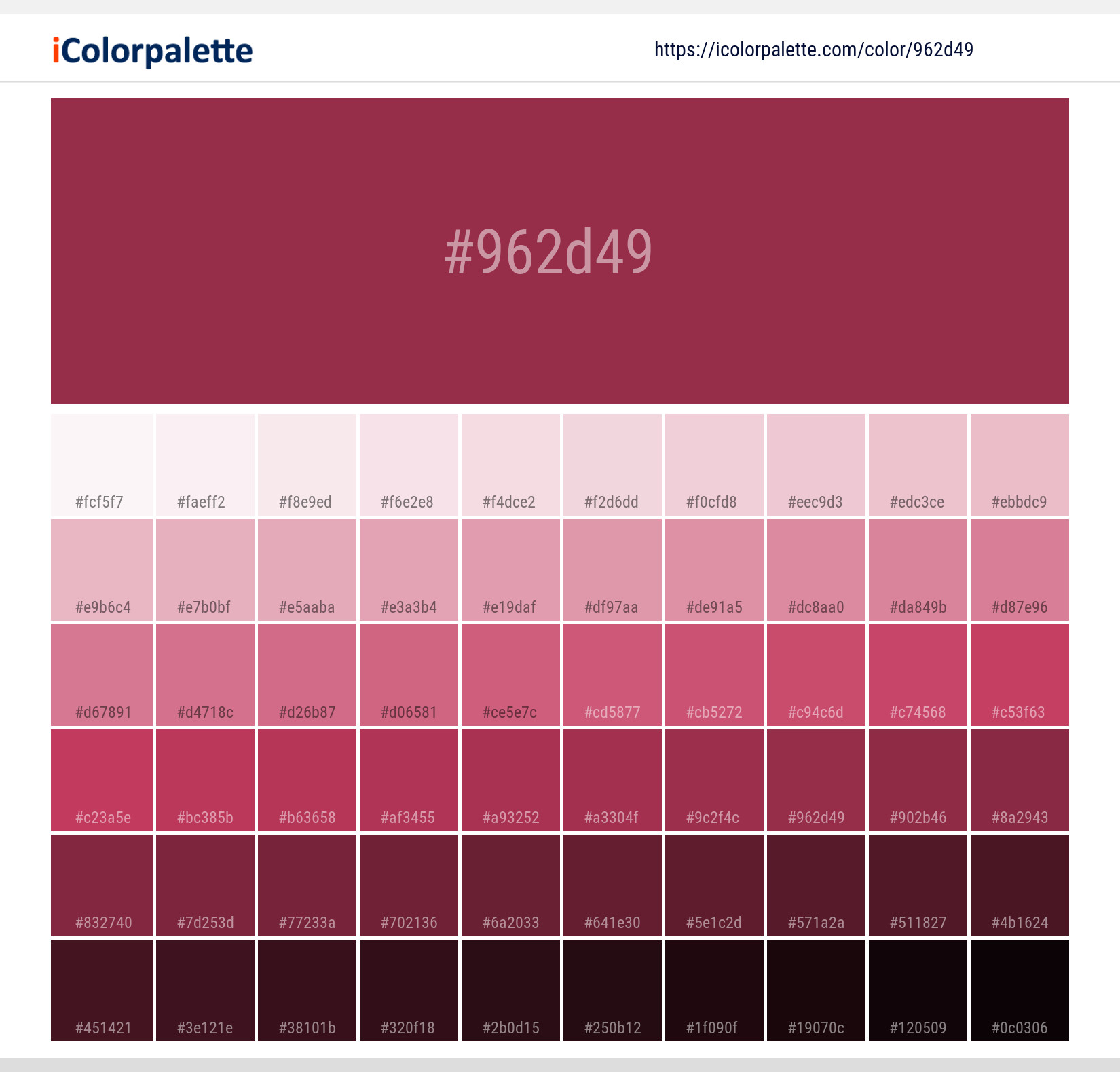 Hex Color #962d49 | Pantone PANTONE 19-1850 TCX | Hsl | Rgb