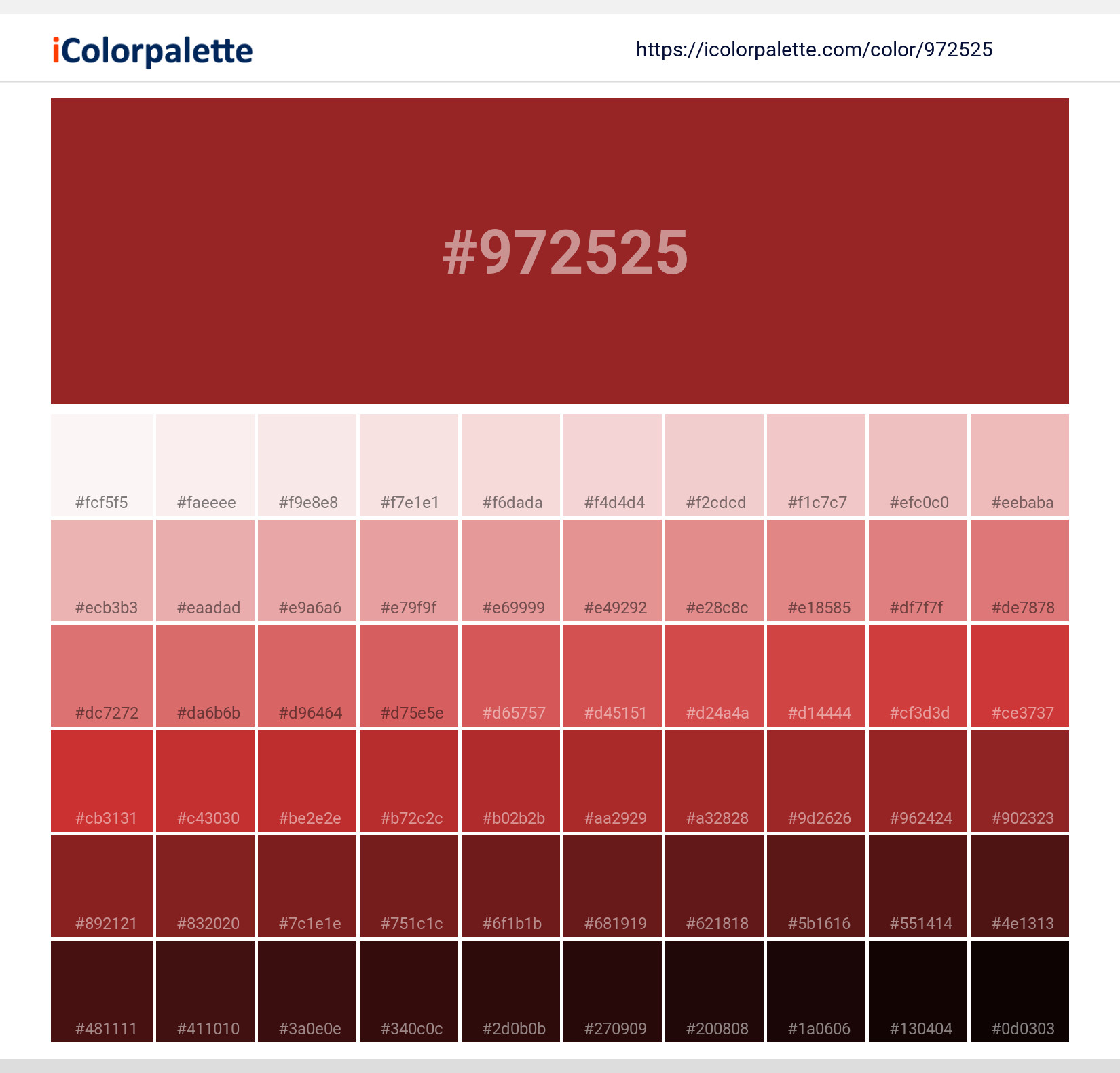 Vivid Auburn (similar) Color | 972525 information | Hsl | Rgb | Pantone