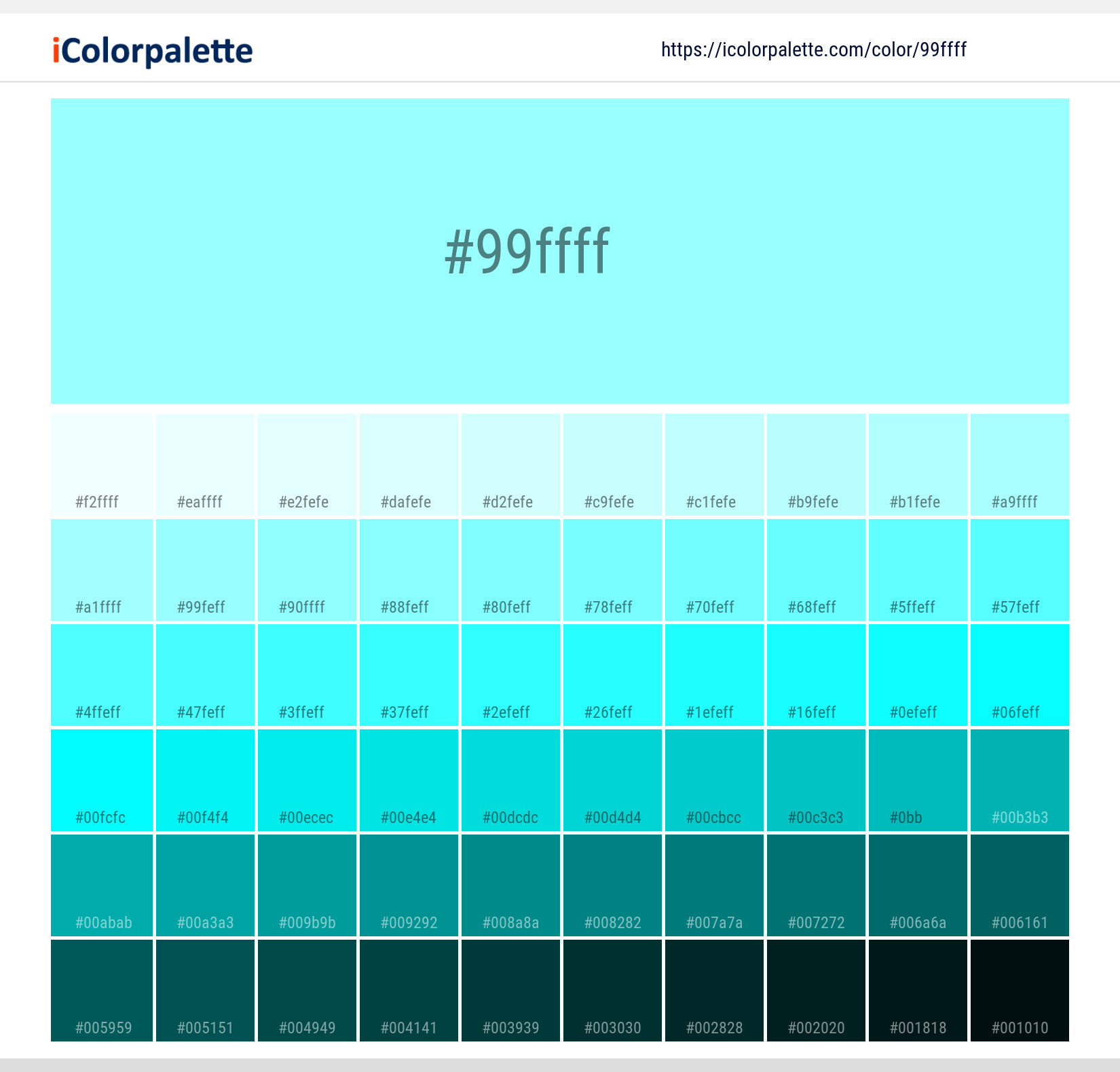 Glitchy Shader Blue Color | 99ffff information | Hsl | Rgb | Pantone