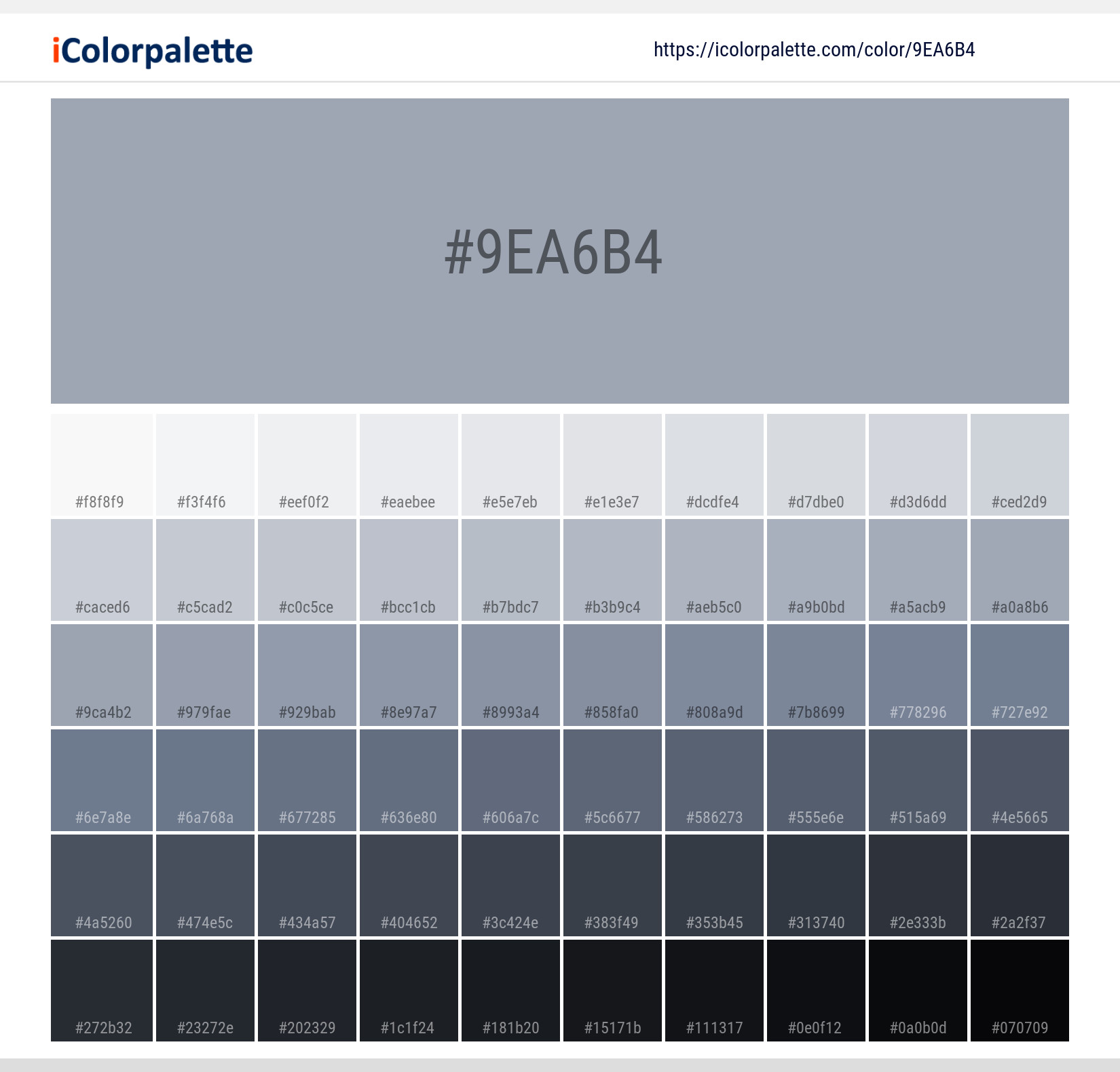 Hex Color #9ea6b4 information | Hsl | Rgb | Pantone