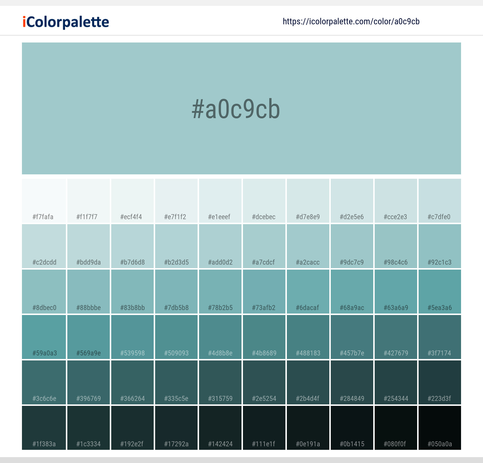 Aqua Mist Color | a0c9cb | Color conversion CMYK | Hsl | Rgb | Pantone ...