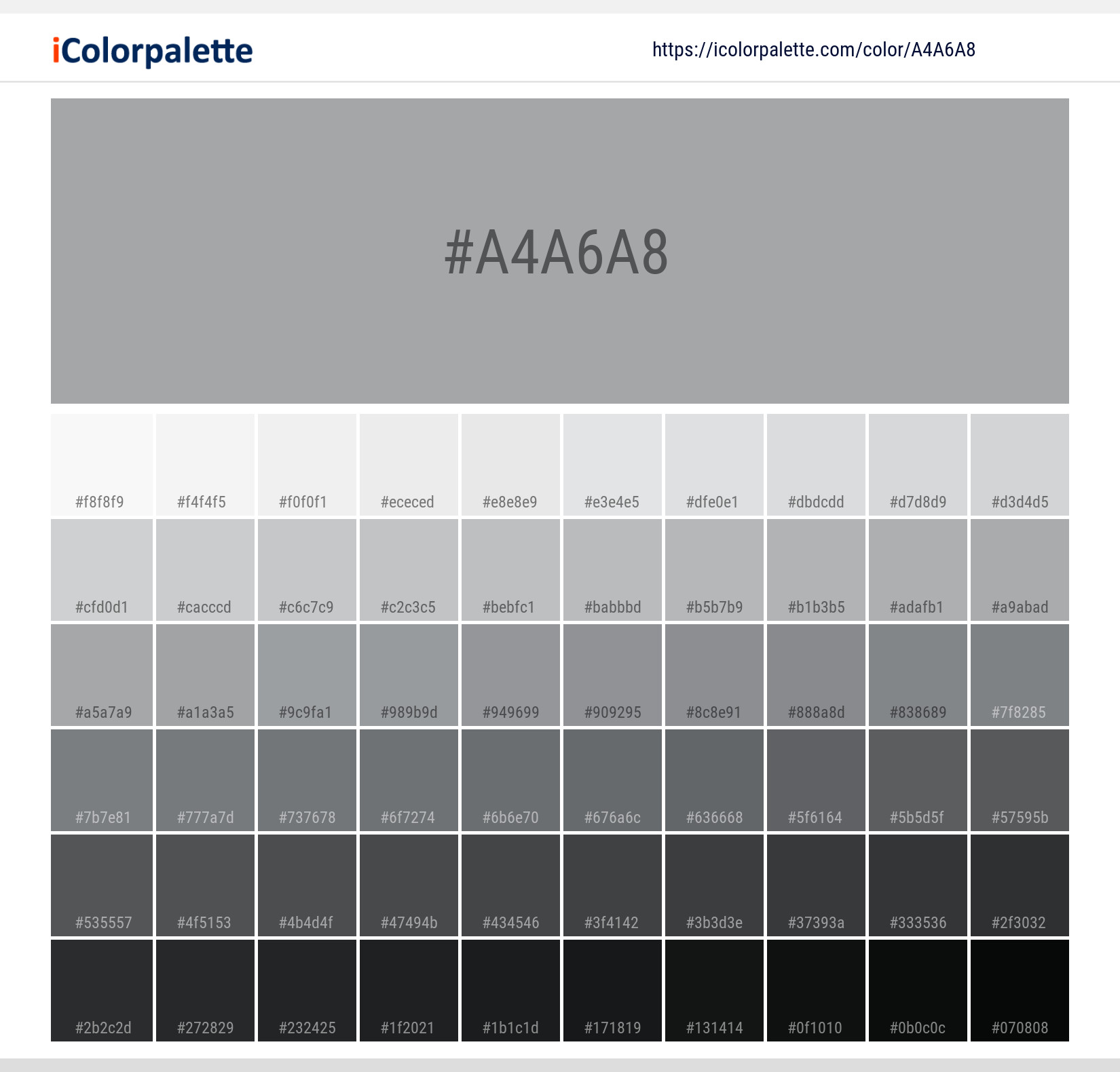 Hex Color #a4a6a8 information | Hsl | Rgb | Pantone